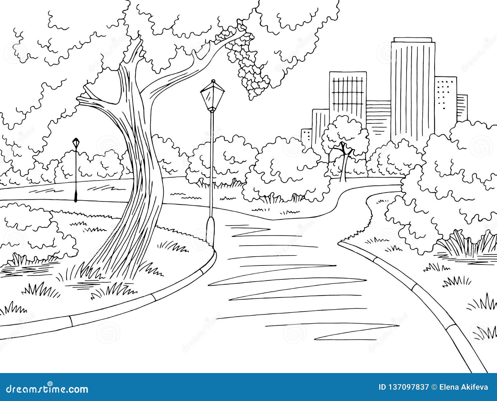 Park Graphic Black White Landscape Sketch Illustration Vector Stock ...