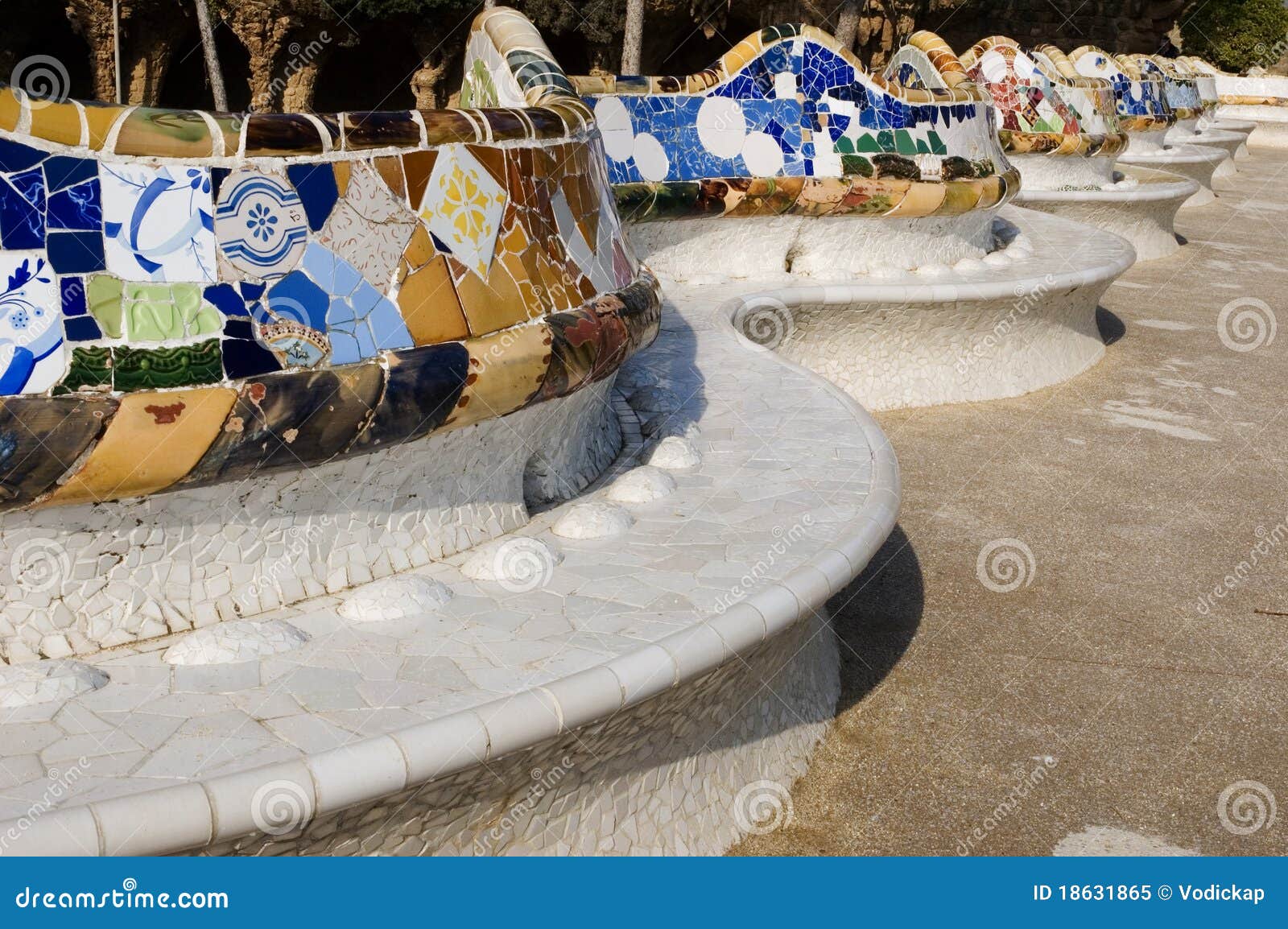 Park Guell - wavy bench stock image. Image of colored - 18631865