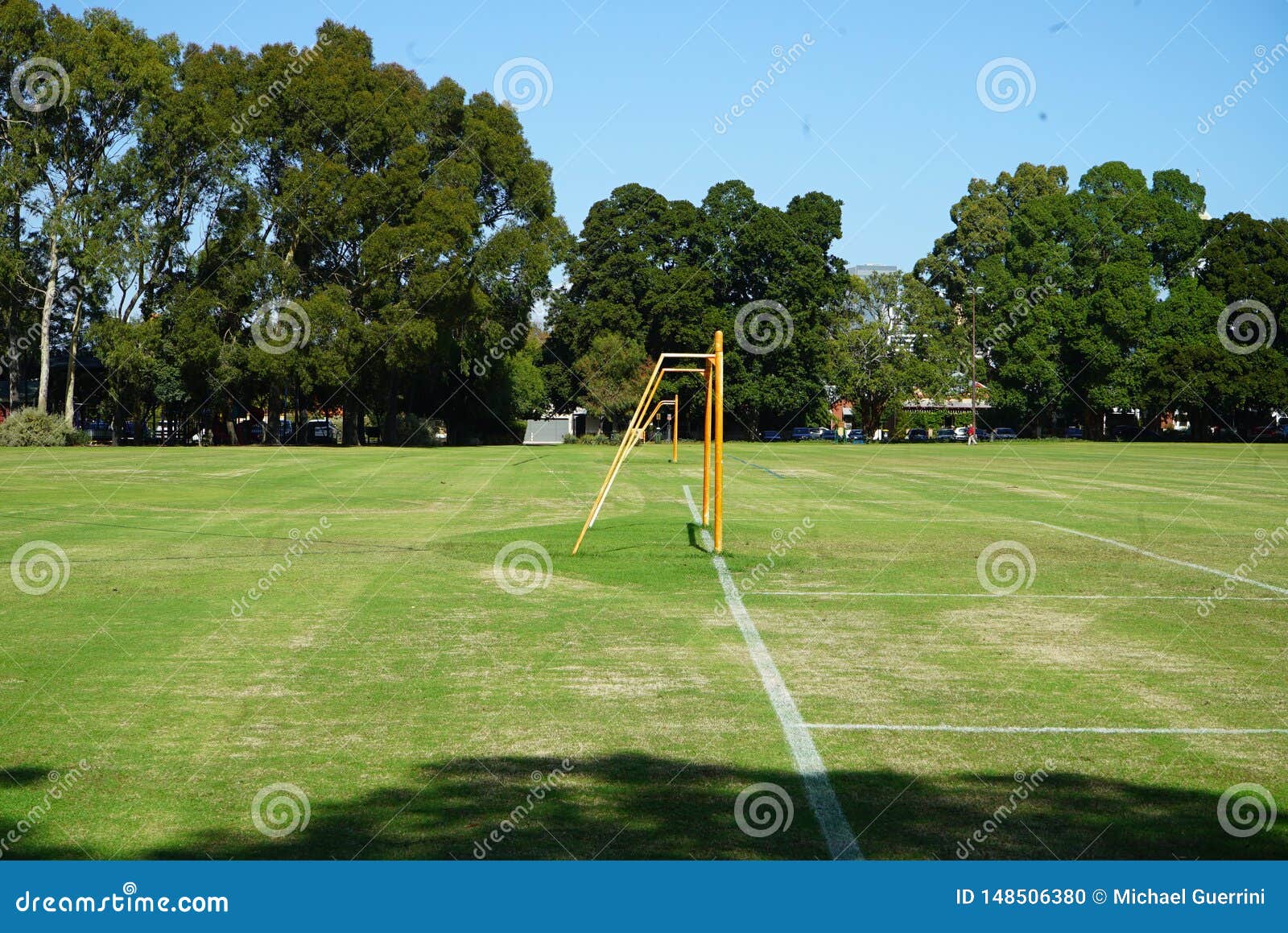 A Park with a Hollow Soccer Goal Post Stock Photo - Image of pitch ...