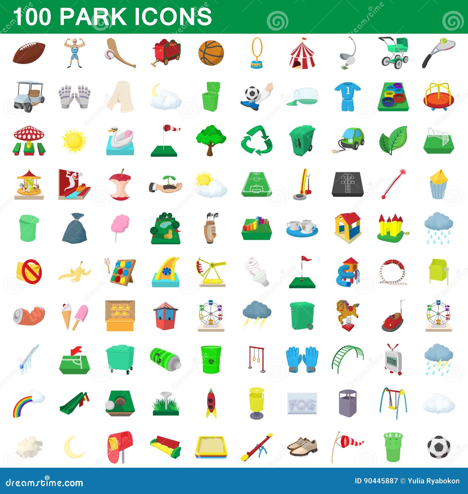 100 Park Icons Set, Cartoon Style Stock Vector - Illustration of ...