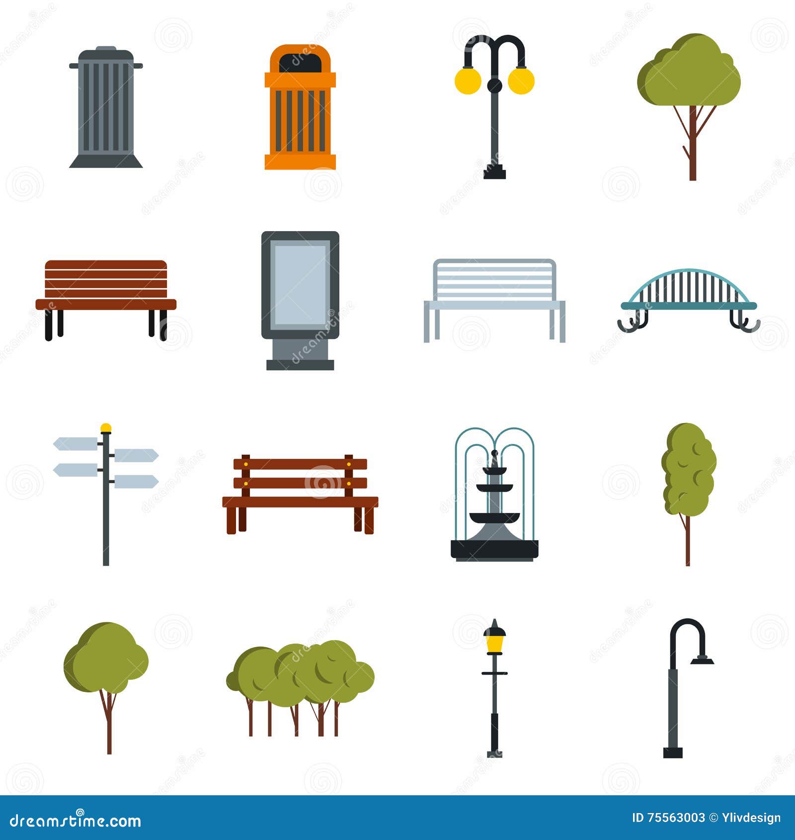 Park icons set, flat style stock vector. Illustration of city - 75563003