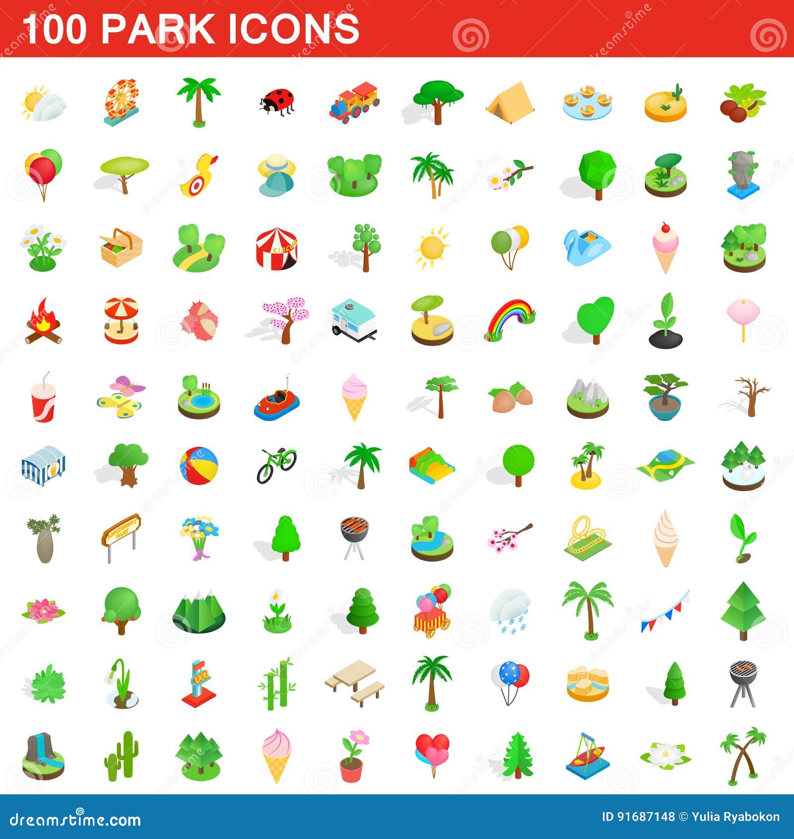 100 Park Icons Set, Isometric 3d Style Stock Vector - Illustration of ...