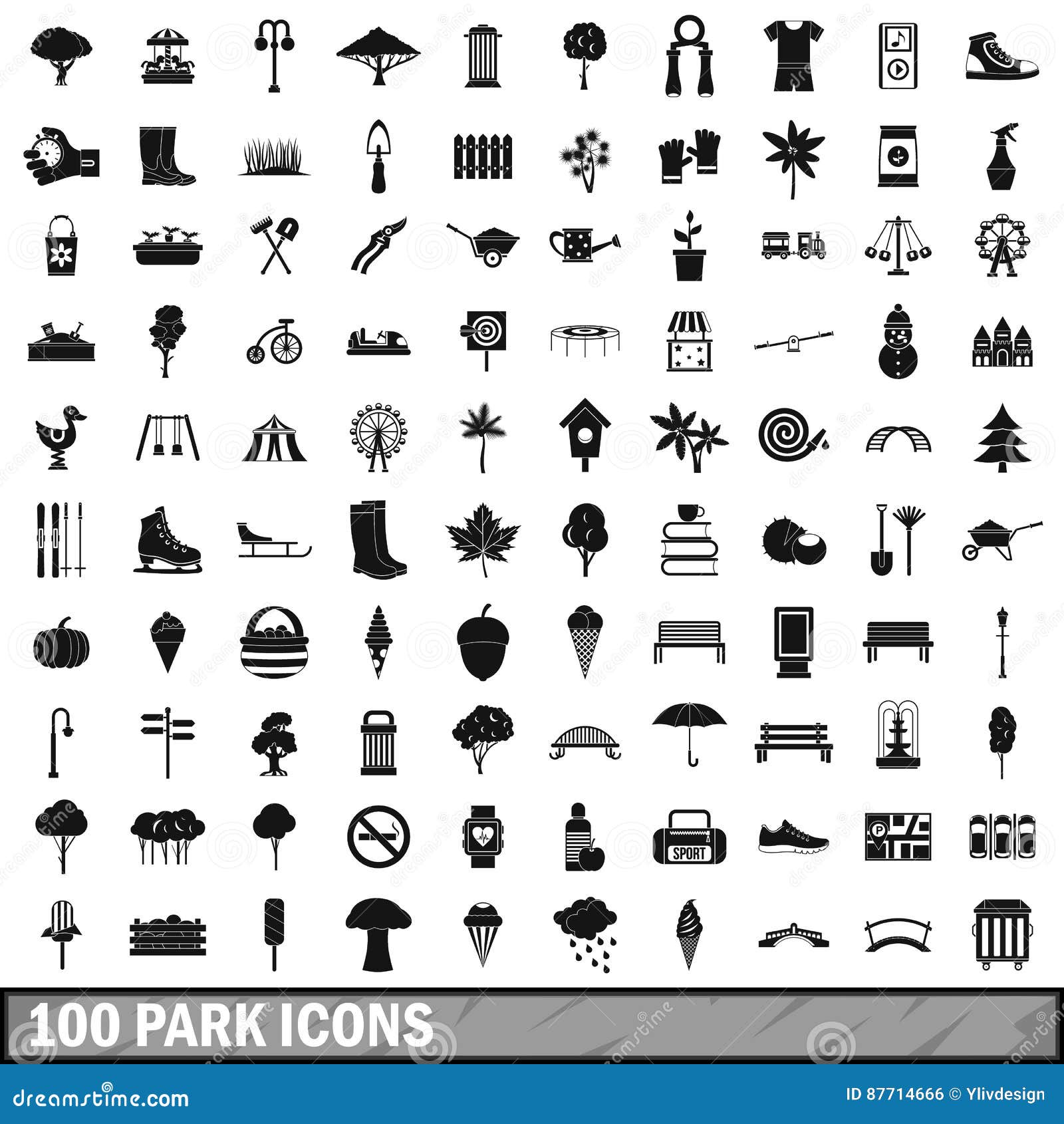 100 Park Icons Set in Simple Style Stock Vector - Illustration of ...