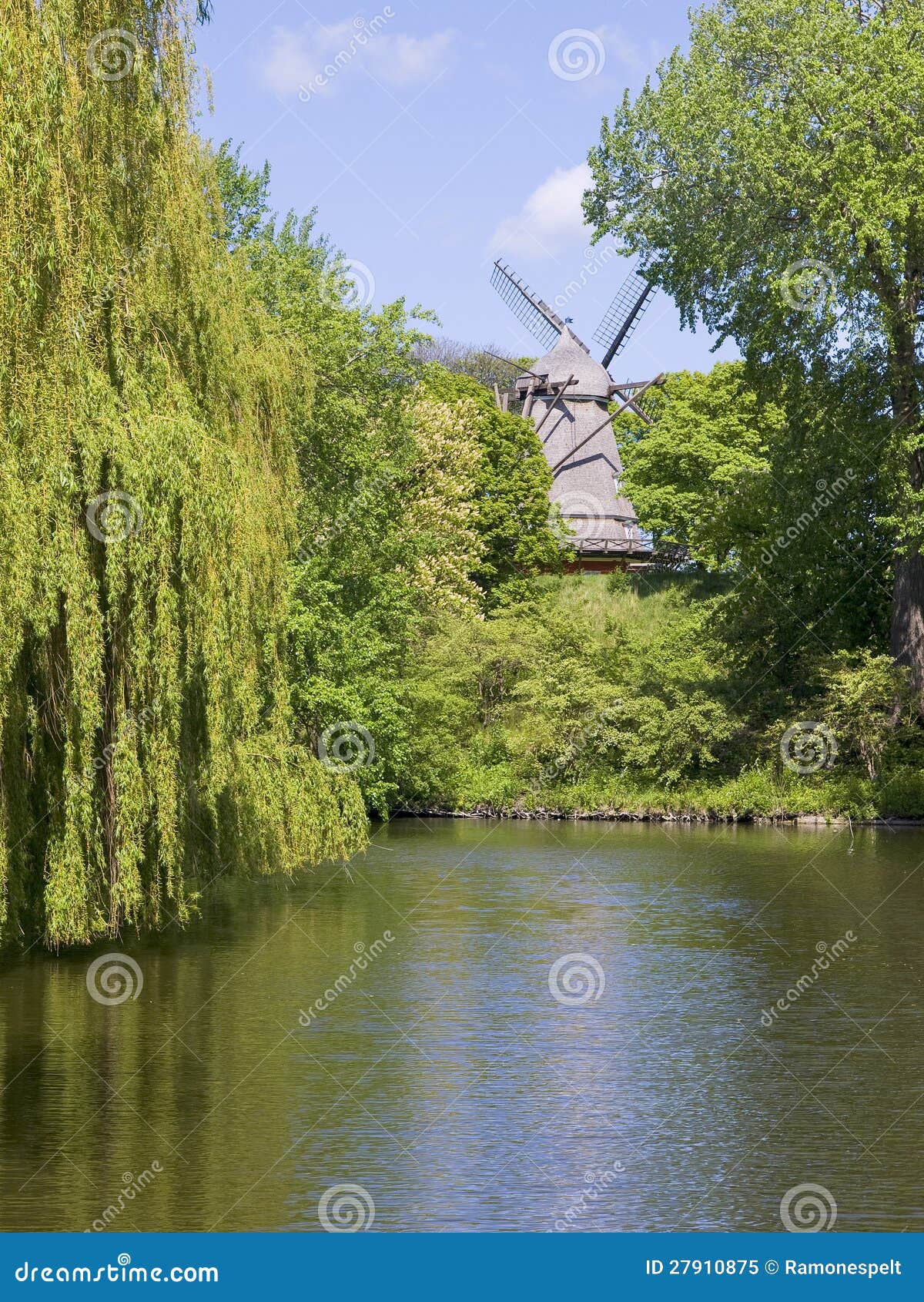 Park with Lake and Windmill Stock Image - Image of windmill, beautiful ...