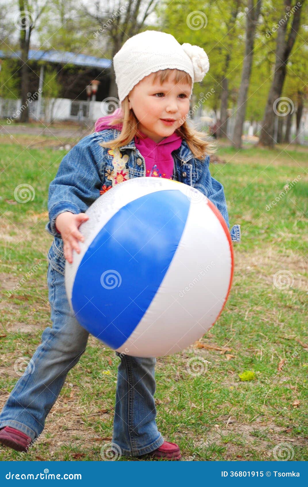 In the Park Little Girl Playing with a Ball. Stock Image - Image of ...
