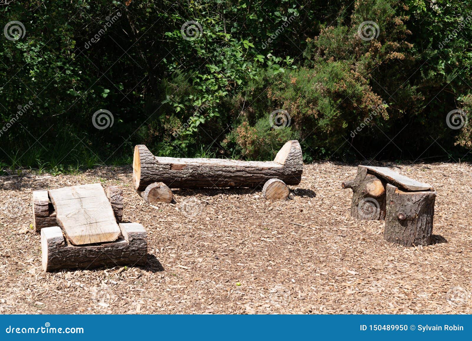 Park Natural Wood Bench Rustic Outdoor Stock Photo - Image of ...