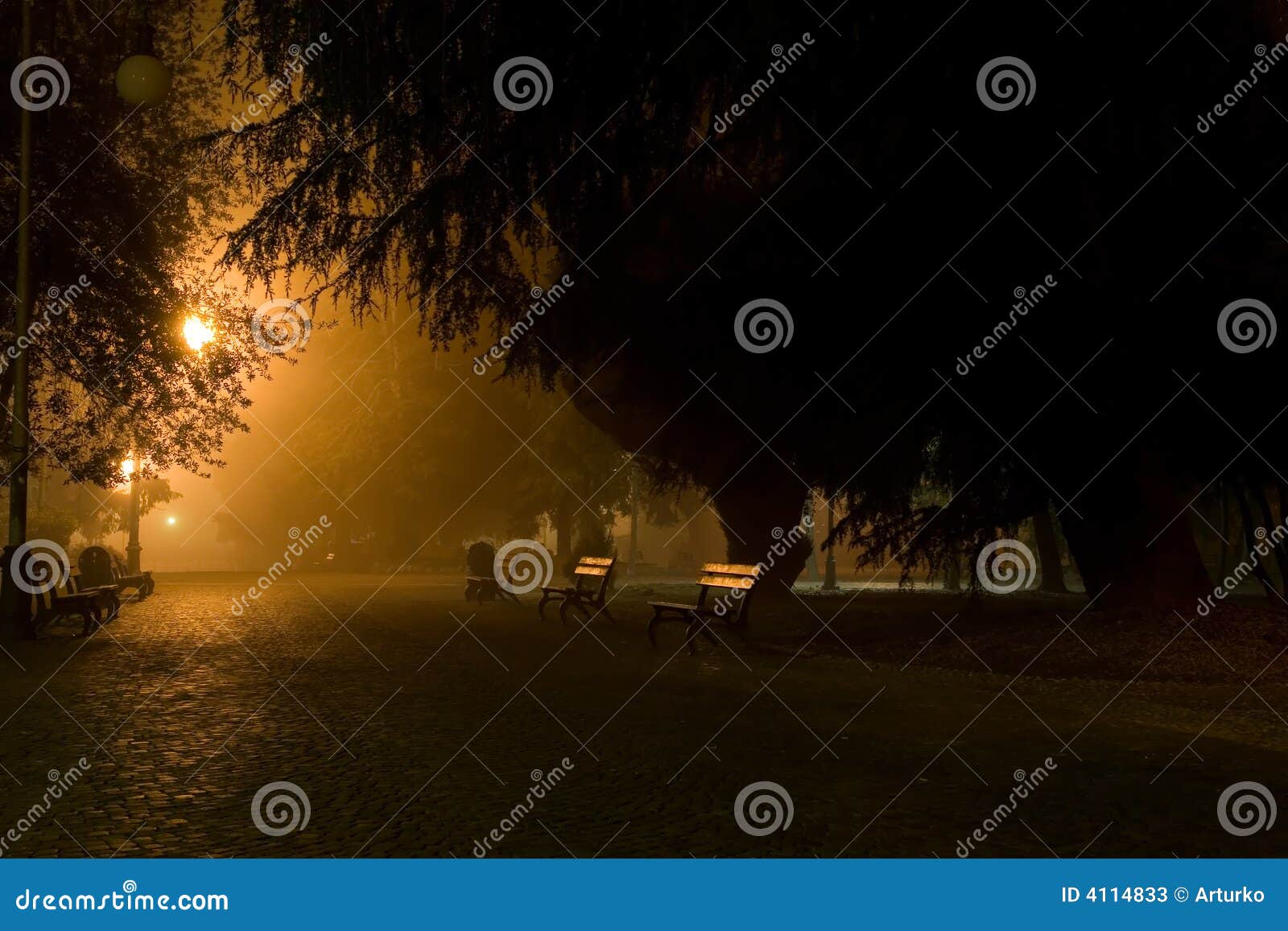 Park by night stock image. Image of parkway, bench, night - 4114833