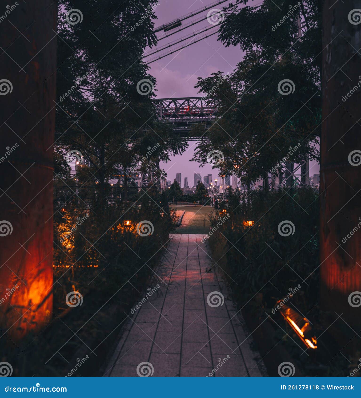 Park Overlooking the Skyline Stock Photo - Image of wood, skyline ...