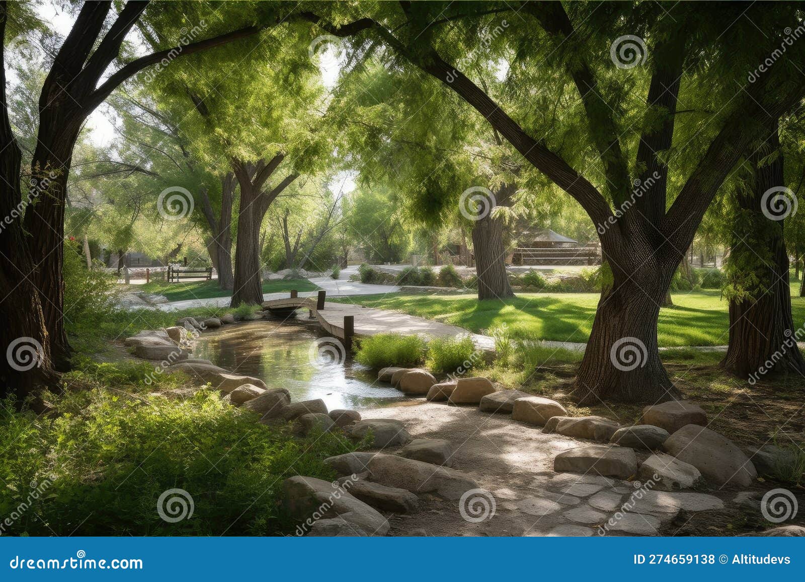 Park with Pathways, Trees and Stream Providing Peaceful Atmosphere ...