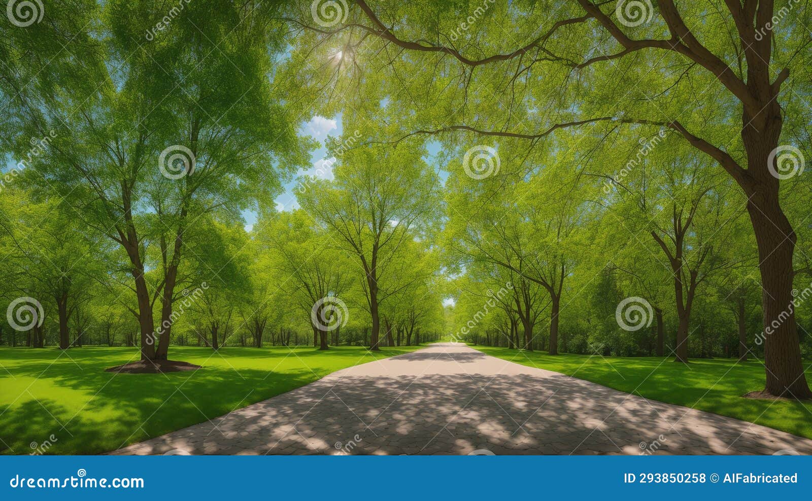 A Park with a Paved Path and Trees Stock Illustration - Illustration of ...