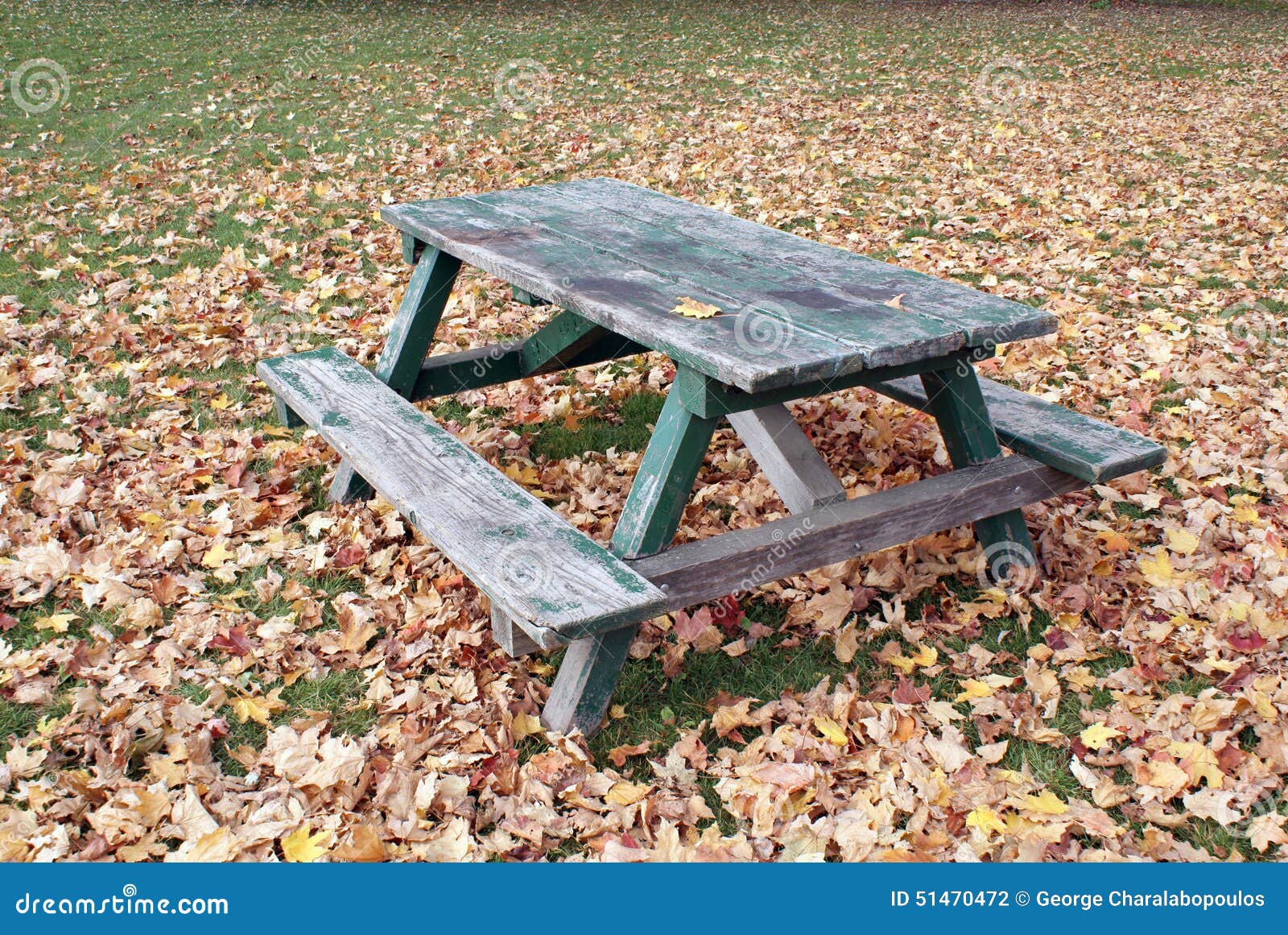 Park Picnic Table in the Fall Stock Photo - Image of nostalgia, autumn ...