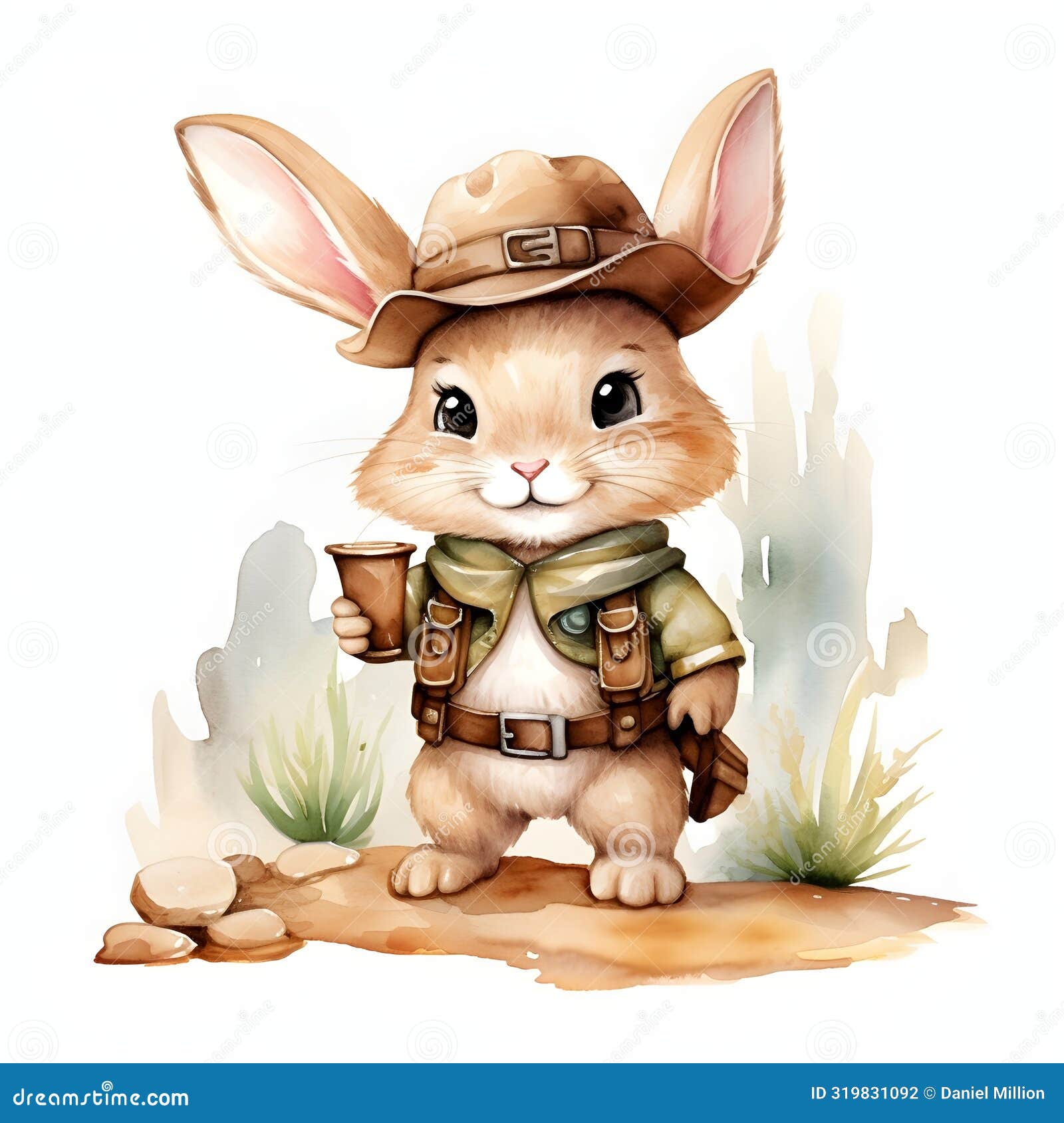 Park Ranger Cute Bunny Blue Cute Bunny Watercolor Stock Illustration ...