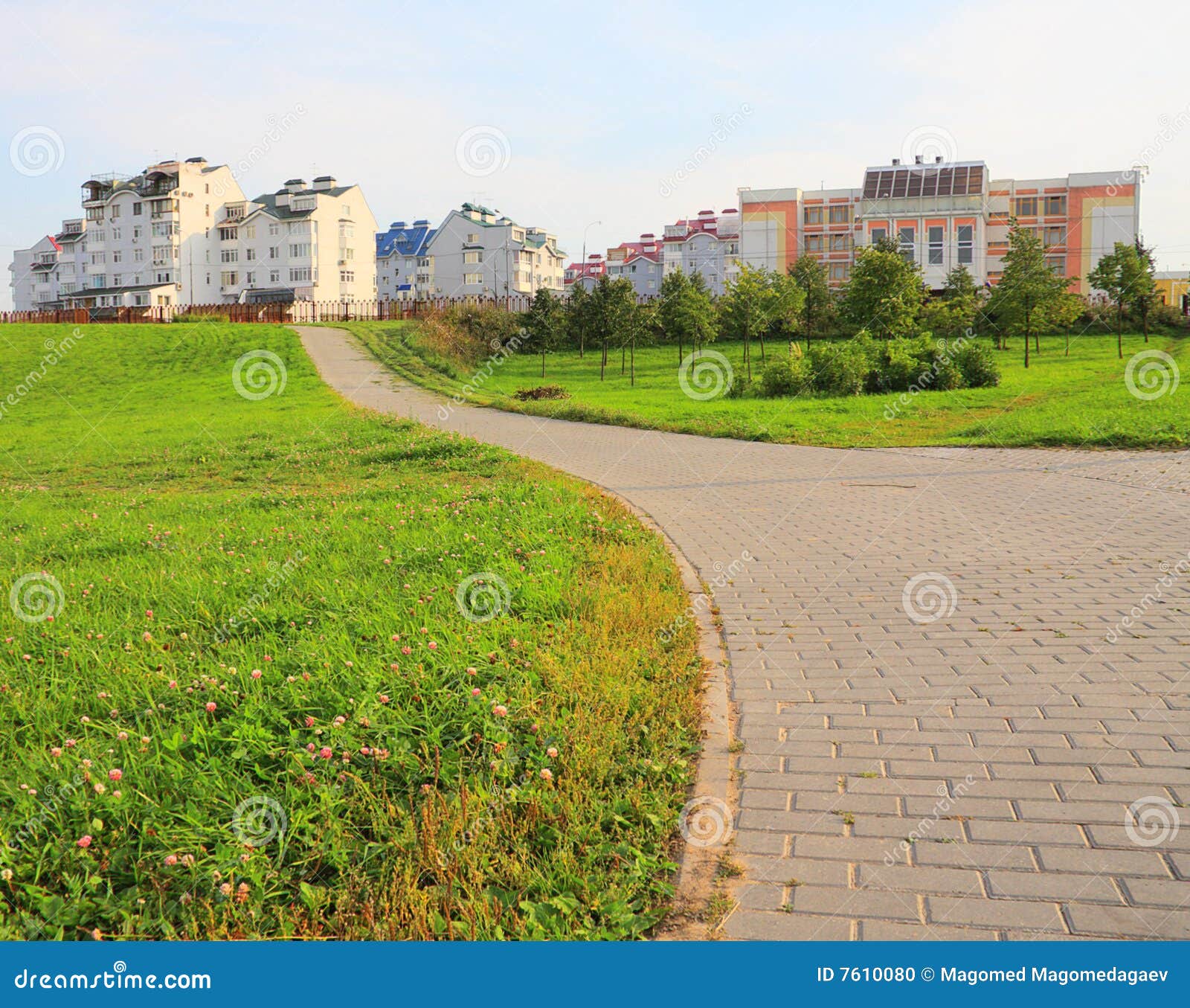 Park at residential area stock photo. Image of path, grass - 7610080
