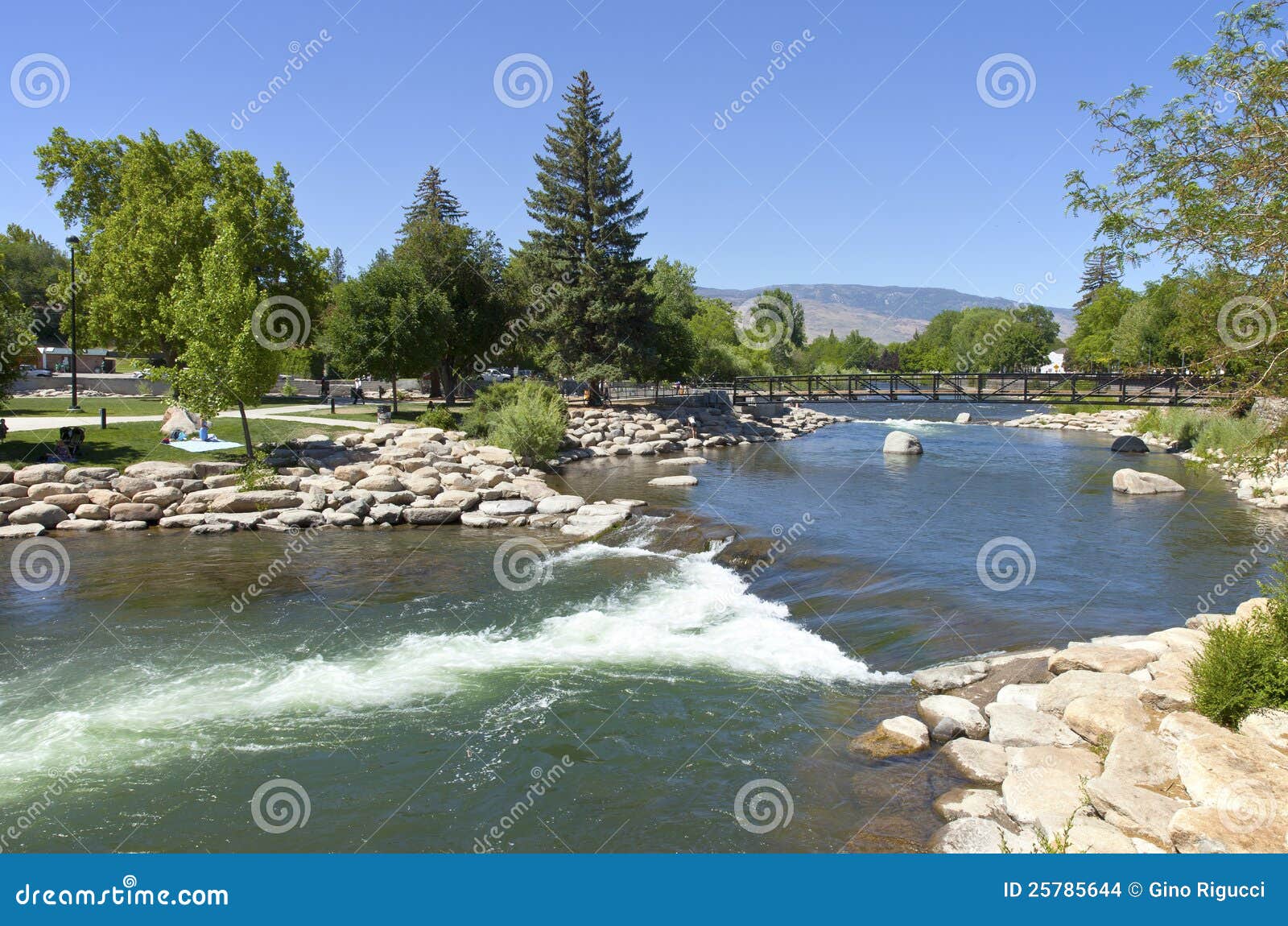 Park and River Near Downtown Reno, NV. Stock Photo - Image of warm ...