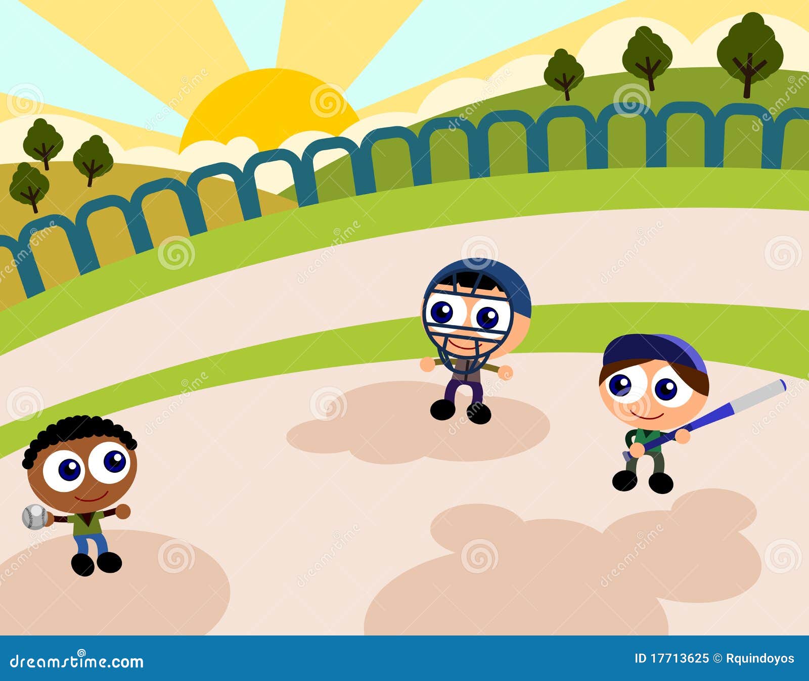 Park Scene With Kids Playing Baseball Stock Illustration - Illustration ...
