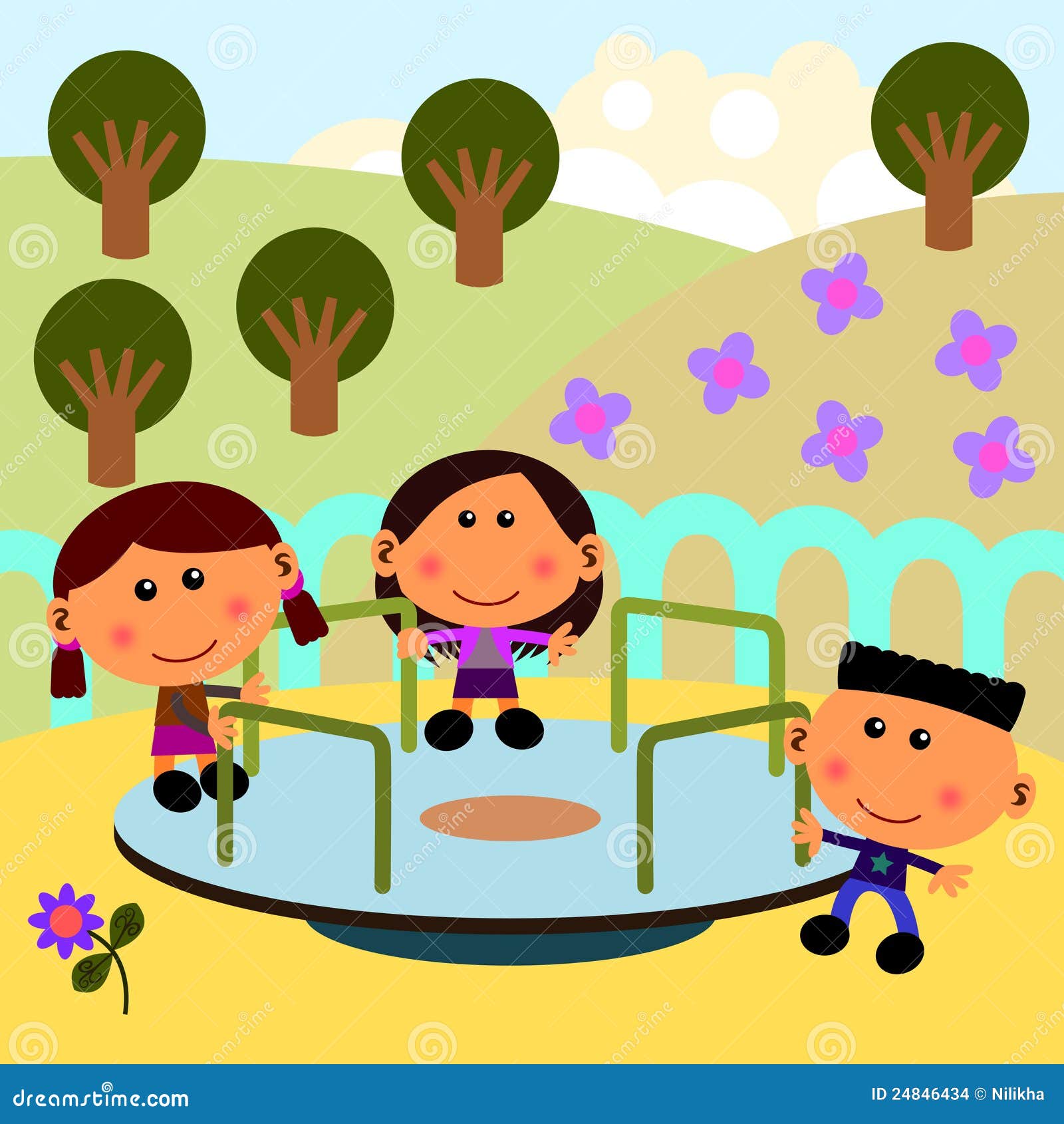 Park Scene with Merry Go Round Stock Illustration - Illustration of ...