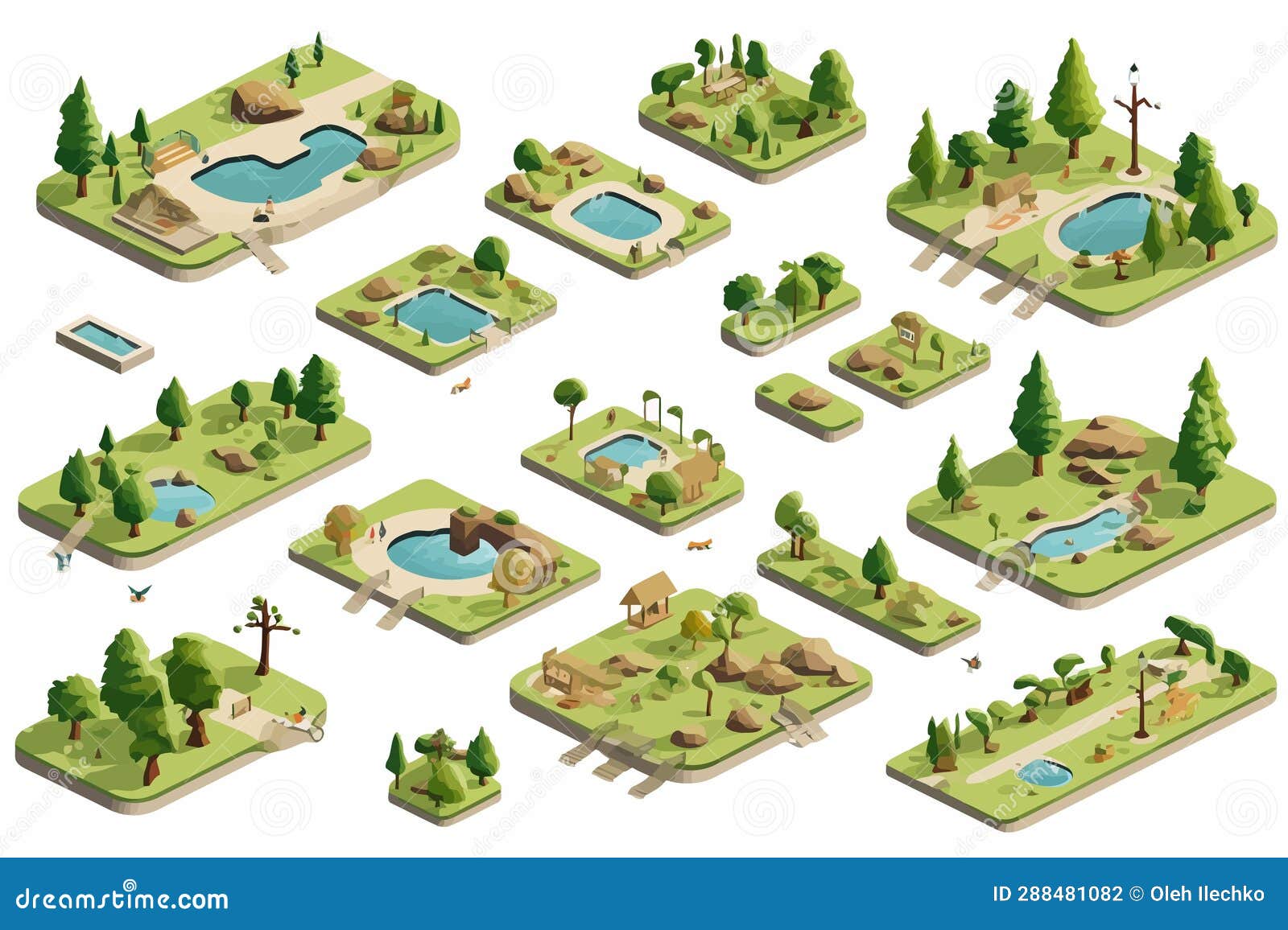 Park Set Isometric Vector Flat Minimalistic Isolated Illustration Stock ...