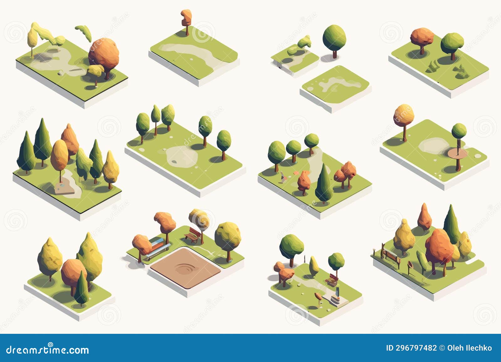 Park Set Isometric Vector Flat Minimalistic Isolated Illustration Stock ...