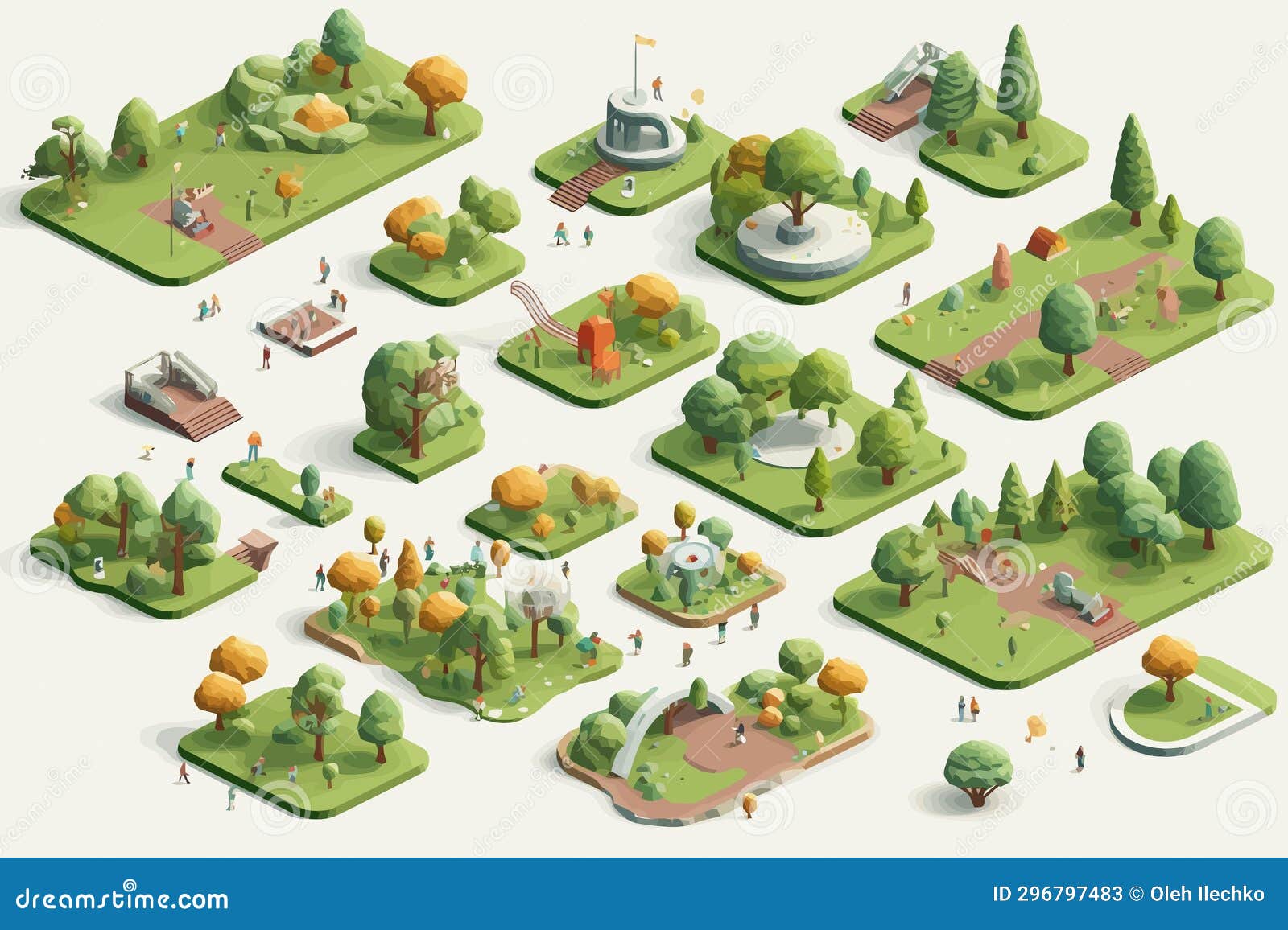 Park Set Isometric Vector Flat Minimalistic Isolated Illustration Stock ...
