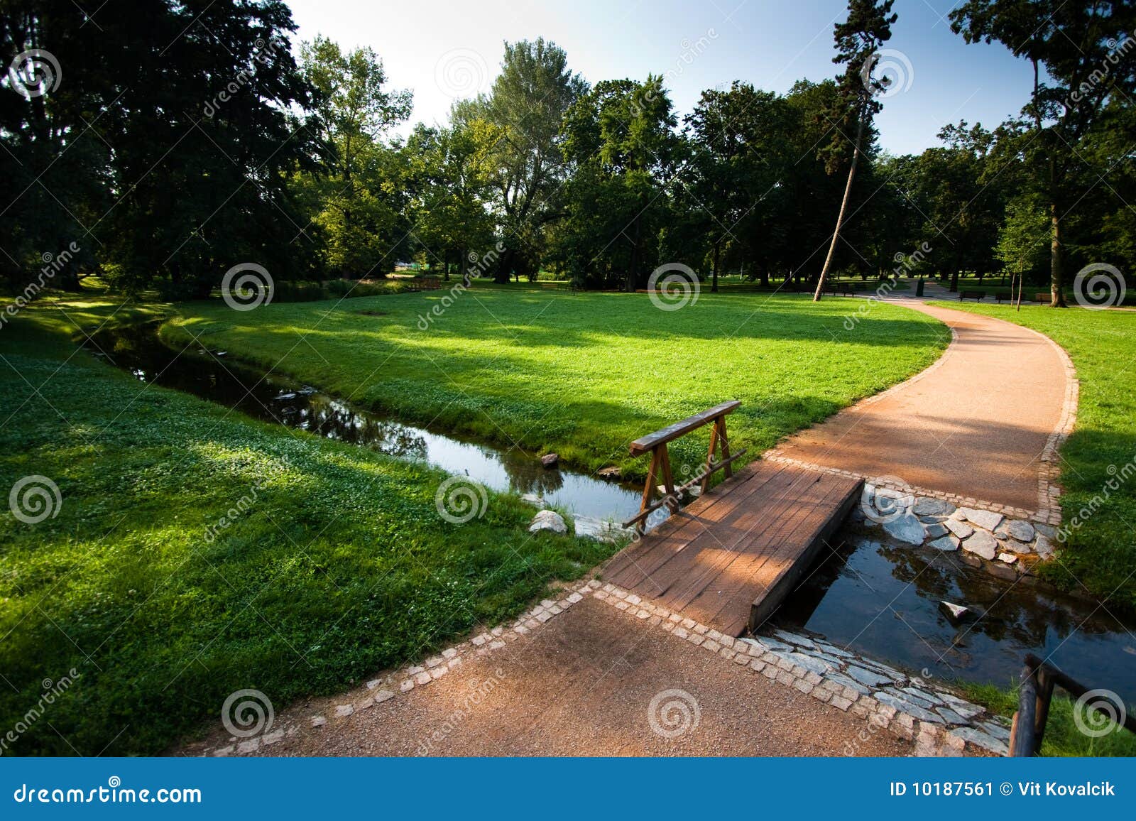 Park with Small Road and Stream. Stock Image - Image of nature, plant ...