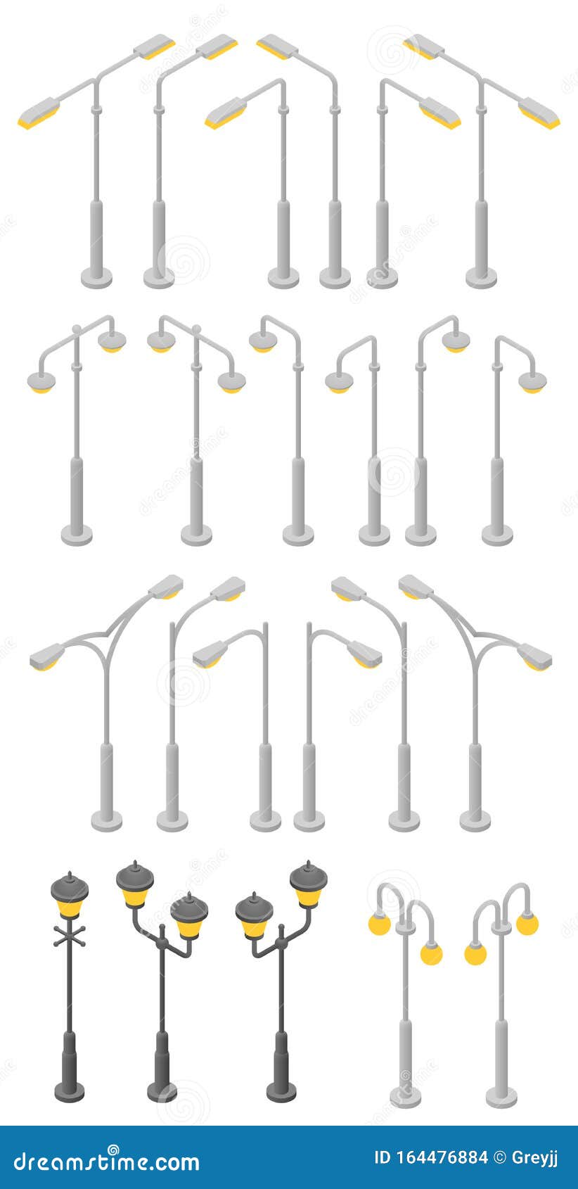 Park and Street Lamp Posts and Lanterns. Isometric View Stock Vector ...