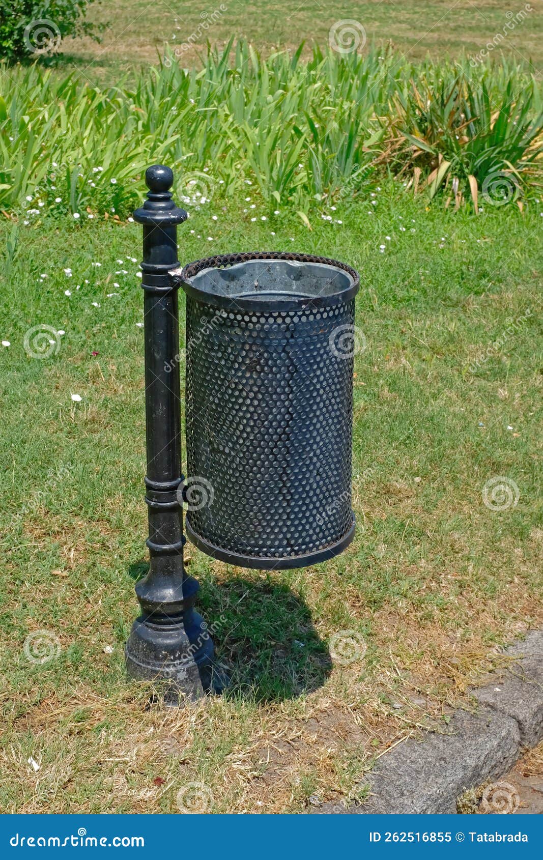 Park trash can pole stock image. Image of waste, grass - 262516855