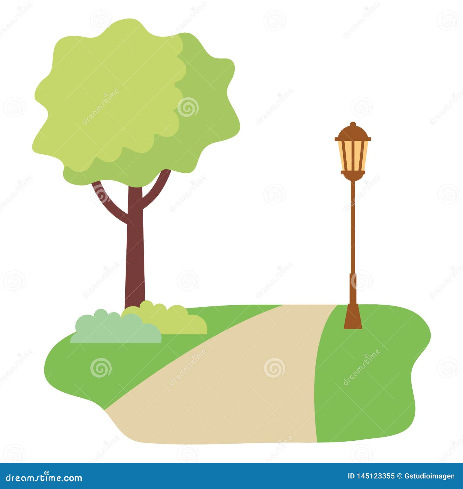 Park Tree Lamp Post Road Nature Stock Vector - Illustration of path ...