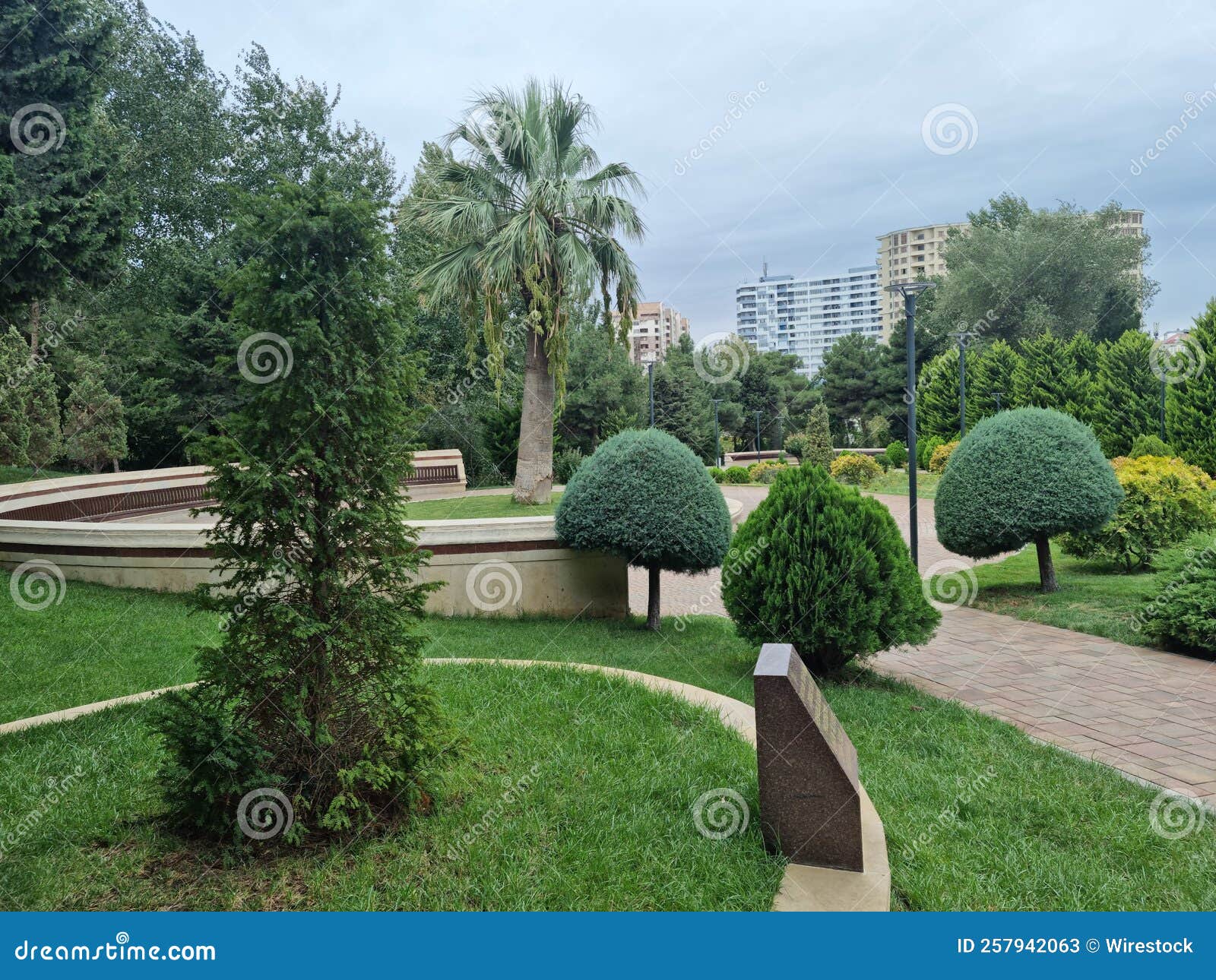 Park with Trees, Shrubs and Green Lawn. Stock Image - Image of city ...