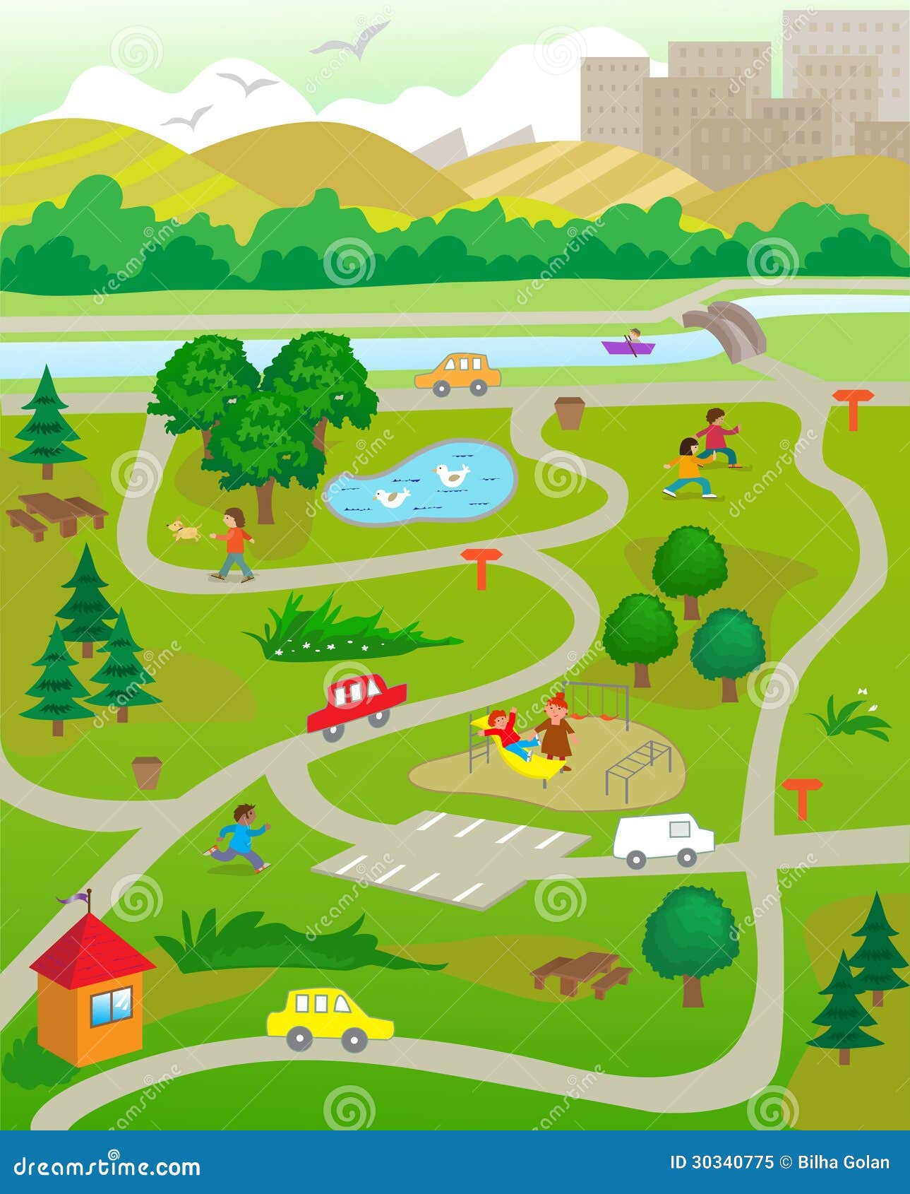 At the Park stock vector. Illustration of aerial, skyline - 30340775