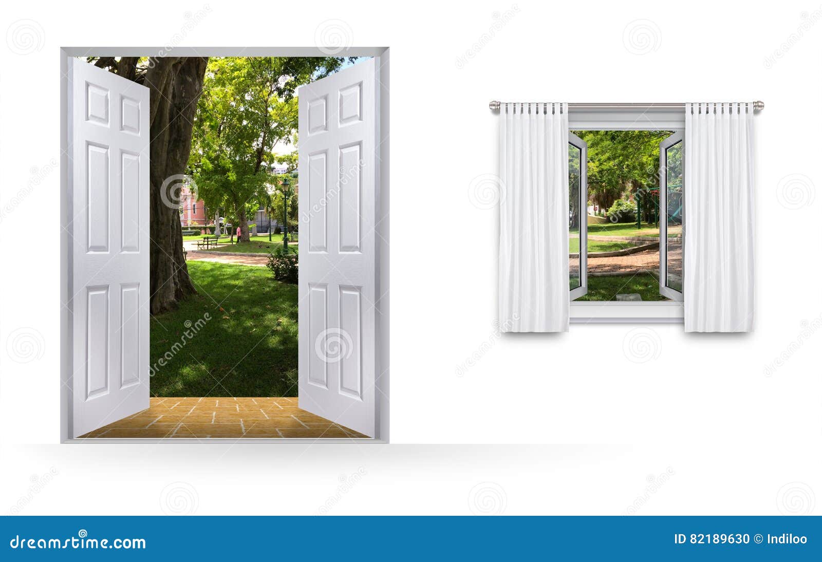 Park View Through Open Door And Window Stock Photo - Image of vista ...
