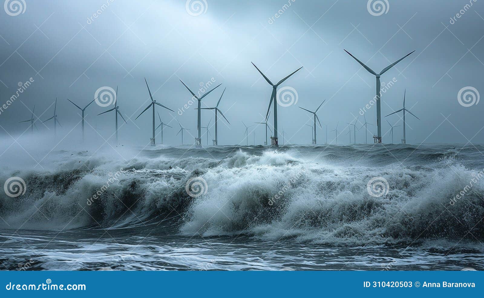 A Park of Wind Generators Installed at Sea during a Storm Stock Image ...