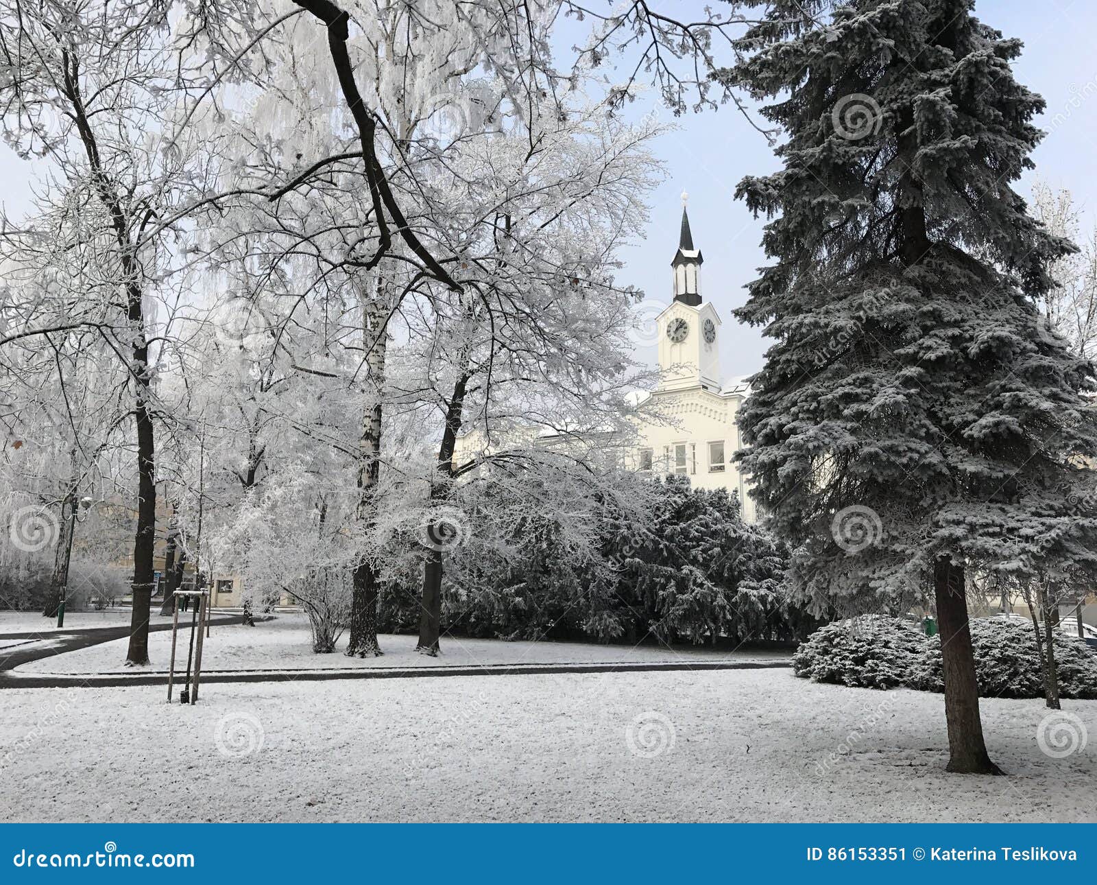 Park in winter stock image. Image of cold, winter, town - 86153351