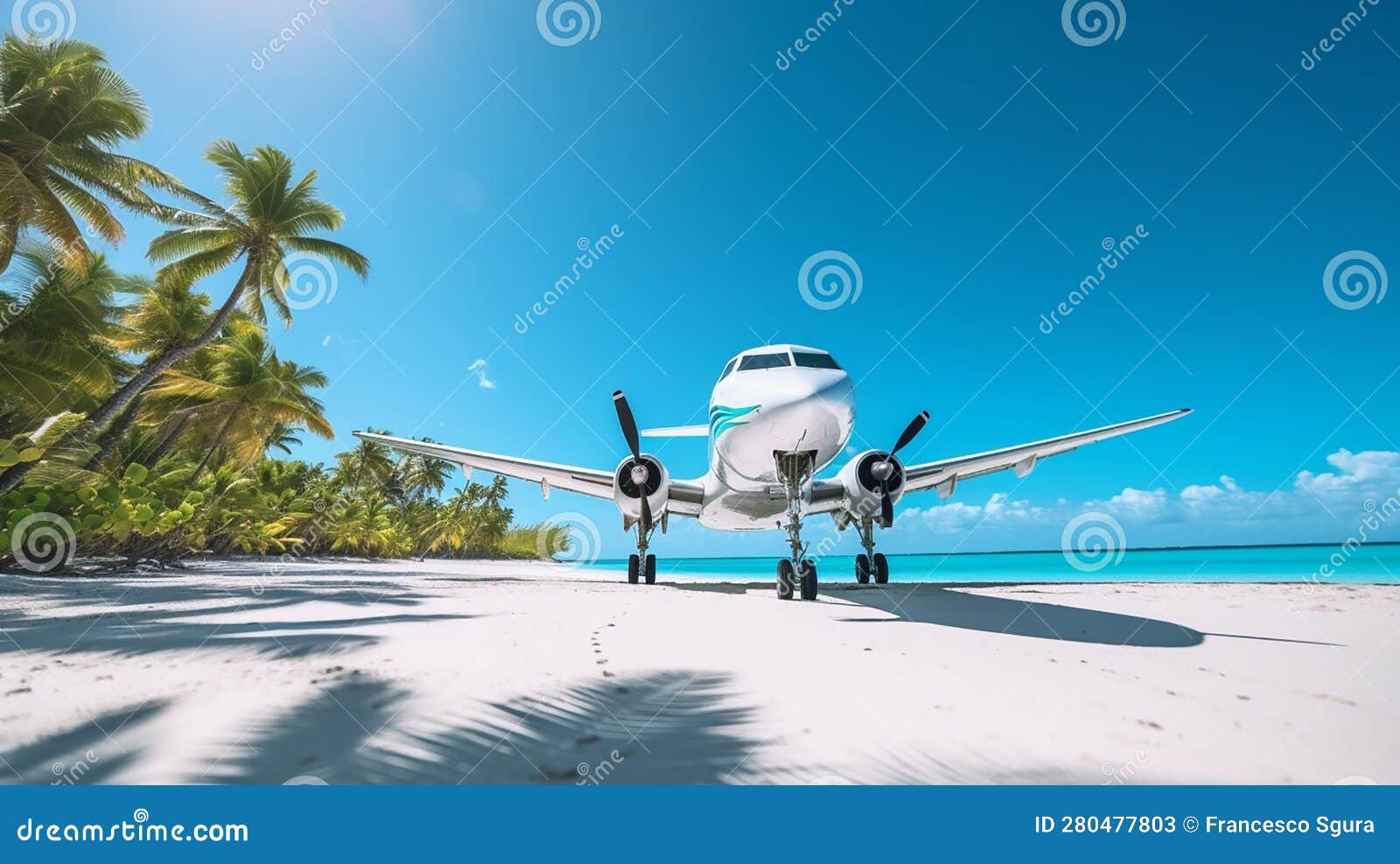 Parked Airplane on White Beach. Summer Travel Stock Illustration ...