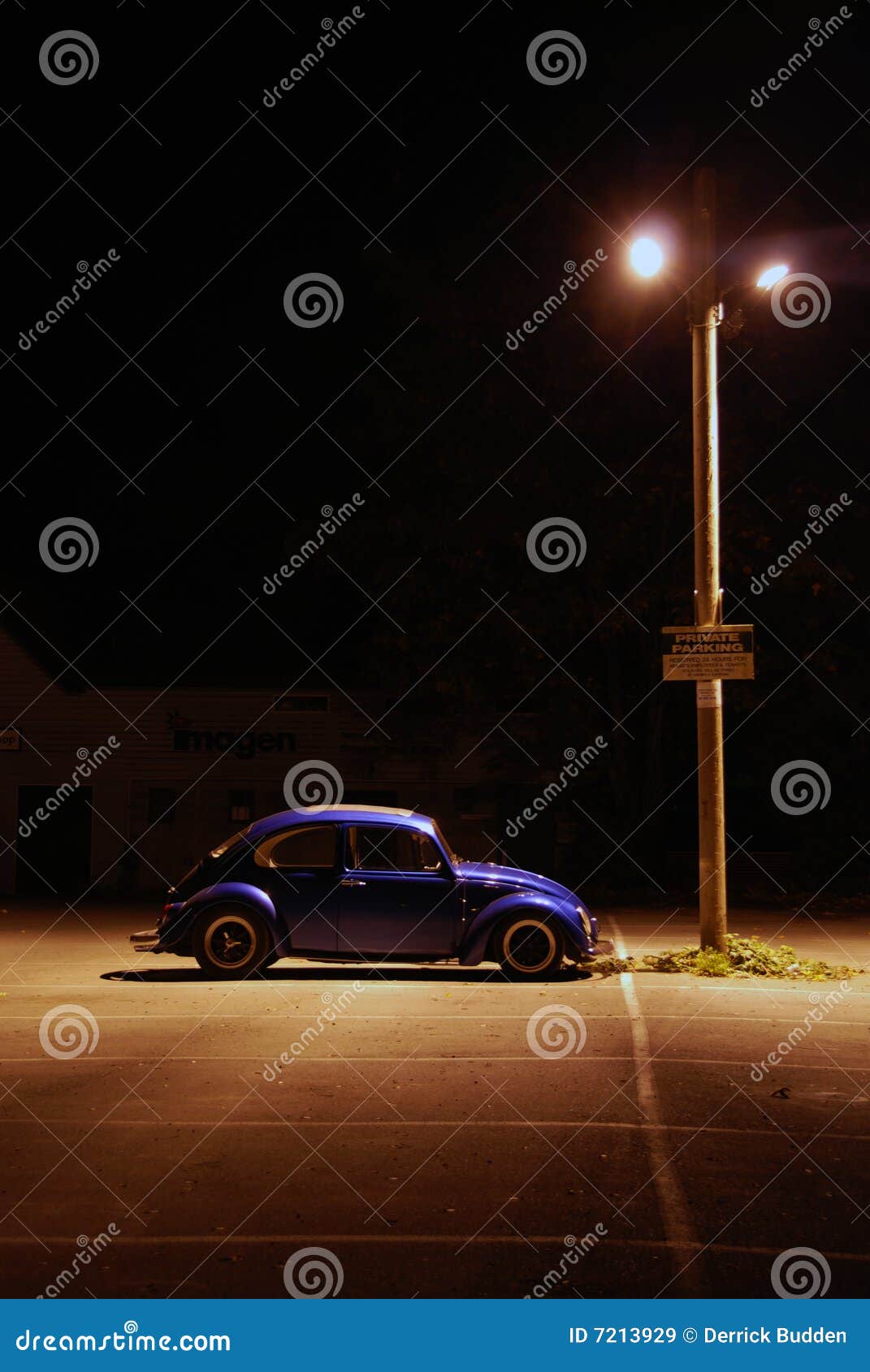 Parked Blue Car Under Street Light Stock Image - Image of night ...