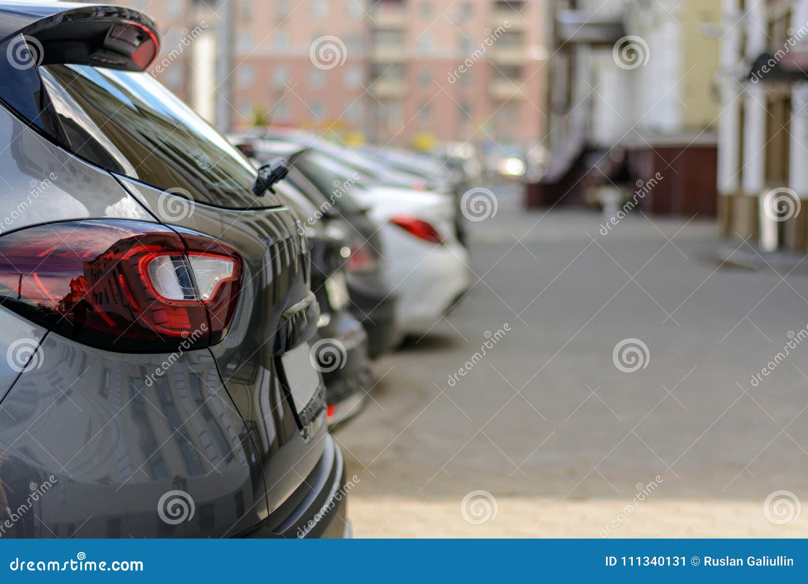 Parked Cars Along the Sidewalk, Side View Stock Image - Image of ...