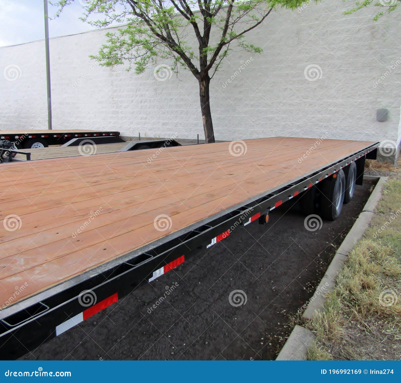 Parked Flat Bed Semi Trailer Platform Stock Image - Image of ...