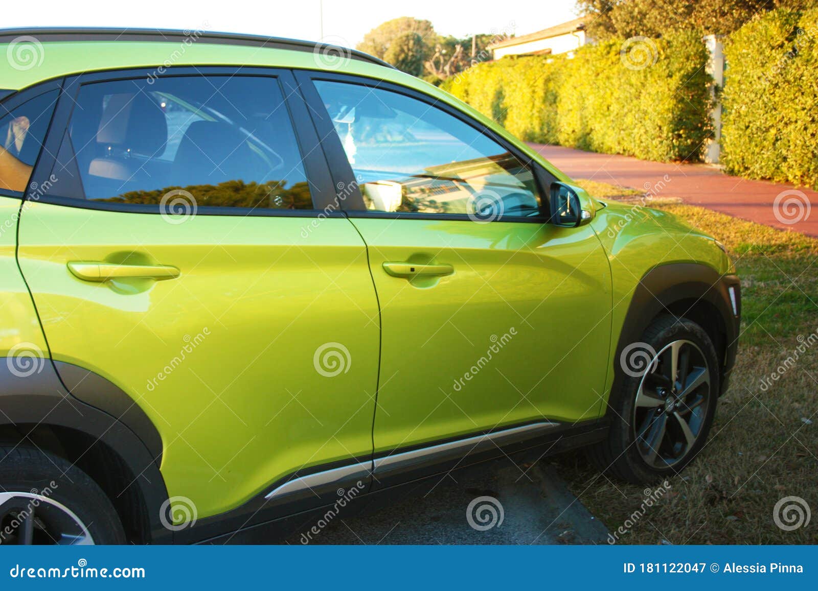 Parked Modern Car of Lemon Yellow Color Stock Image - Image of shiny ...