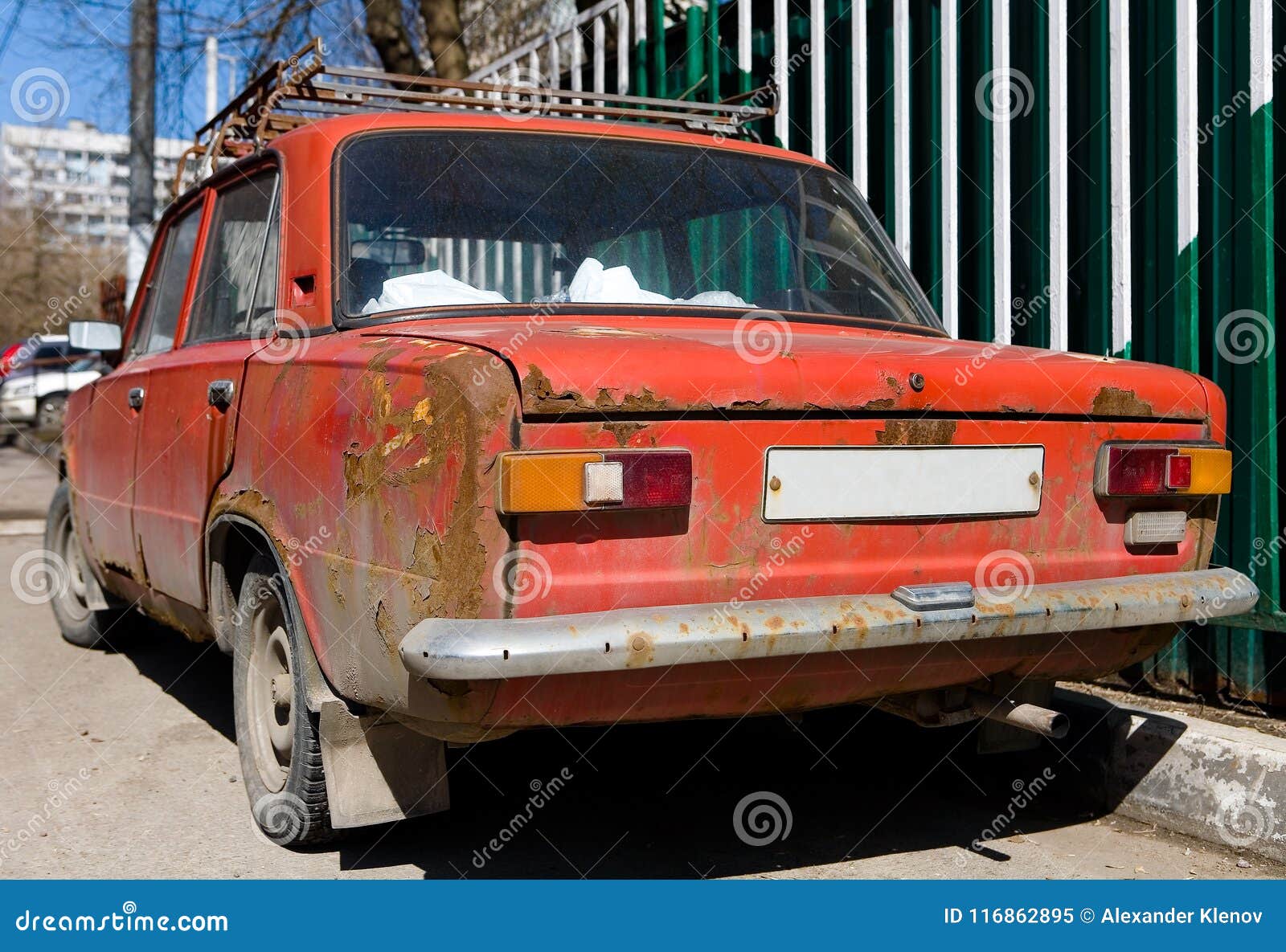 Parked Old Rusty Red Soviet Car. Stock Image - Image of people, soviet ...