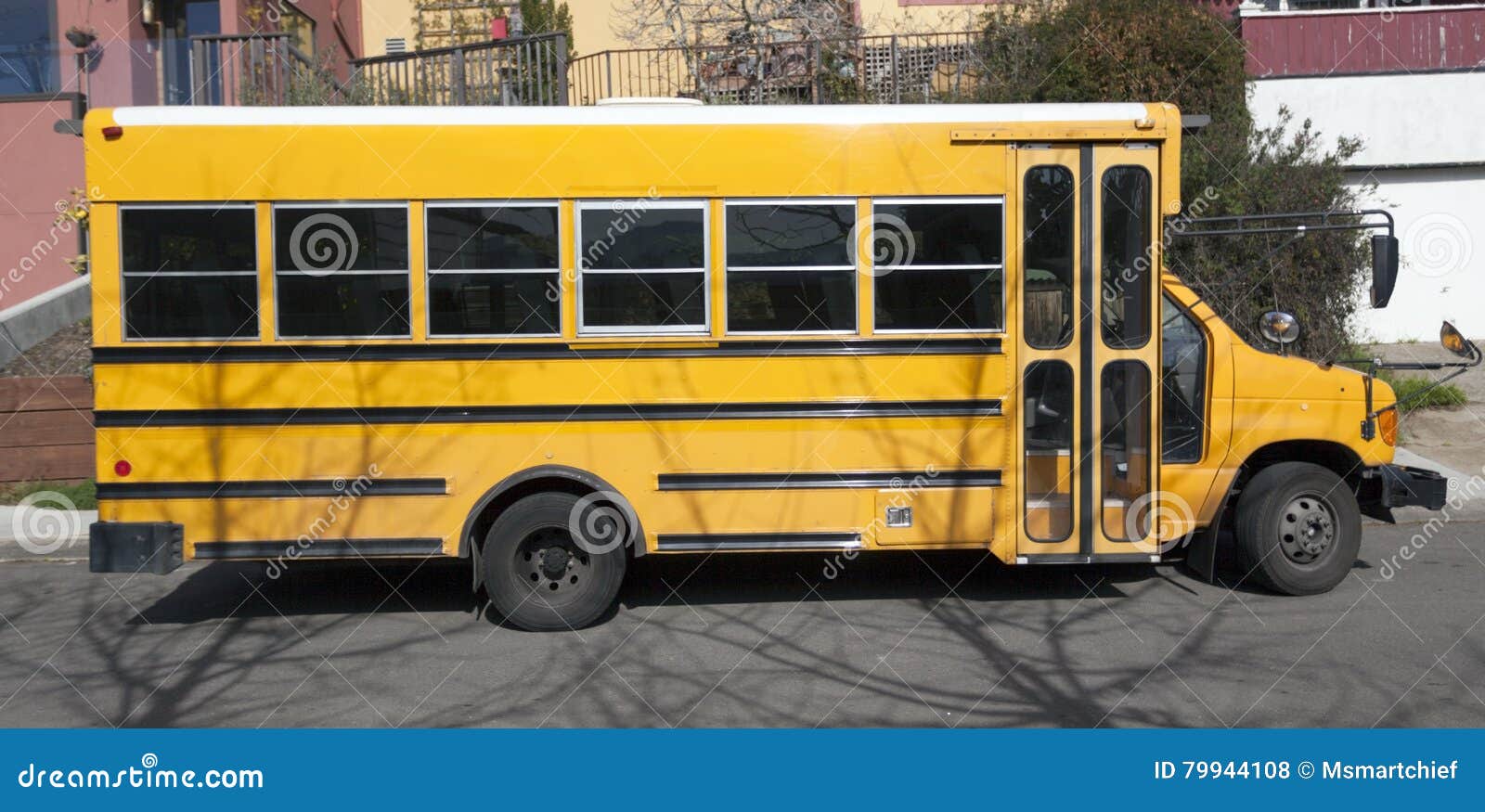 Parked School Bus stock photo. Image of view, city, orange - 79944108