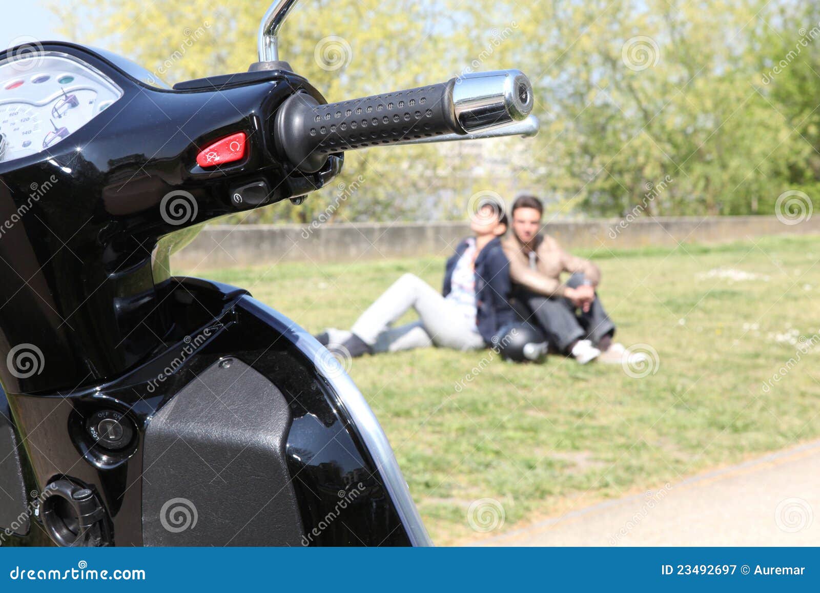 Parked Scooted Next To Couple Stock Image - Image of exit, travel: 23492697