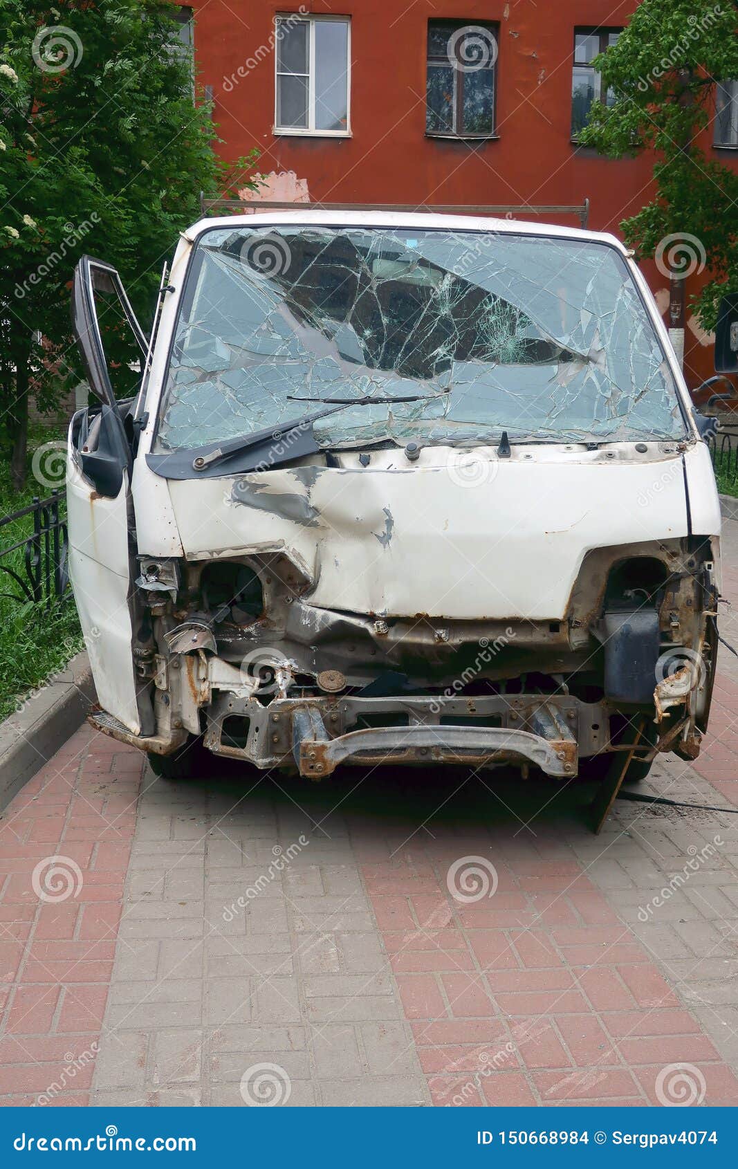 Parked White Minibus after an Accident Stock Photo - Image of collision ...