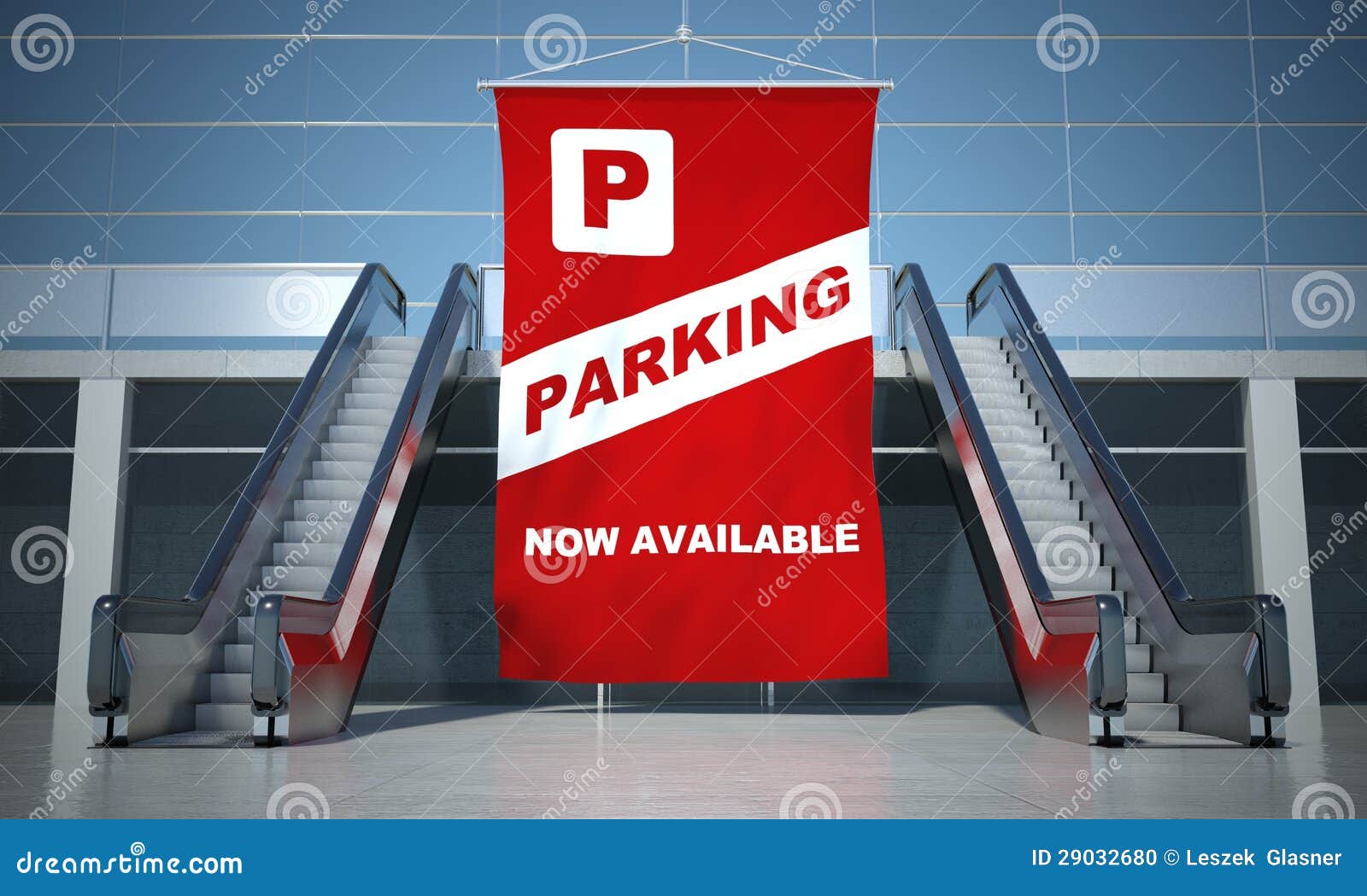 Parking Advertising Flag and Escalator Stock Illustration ...