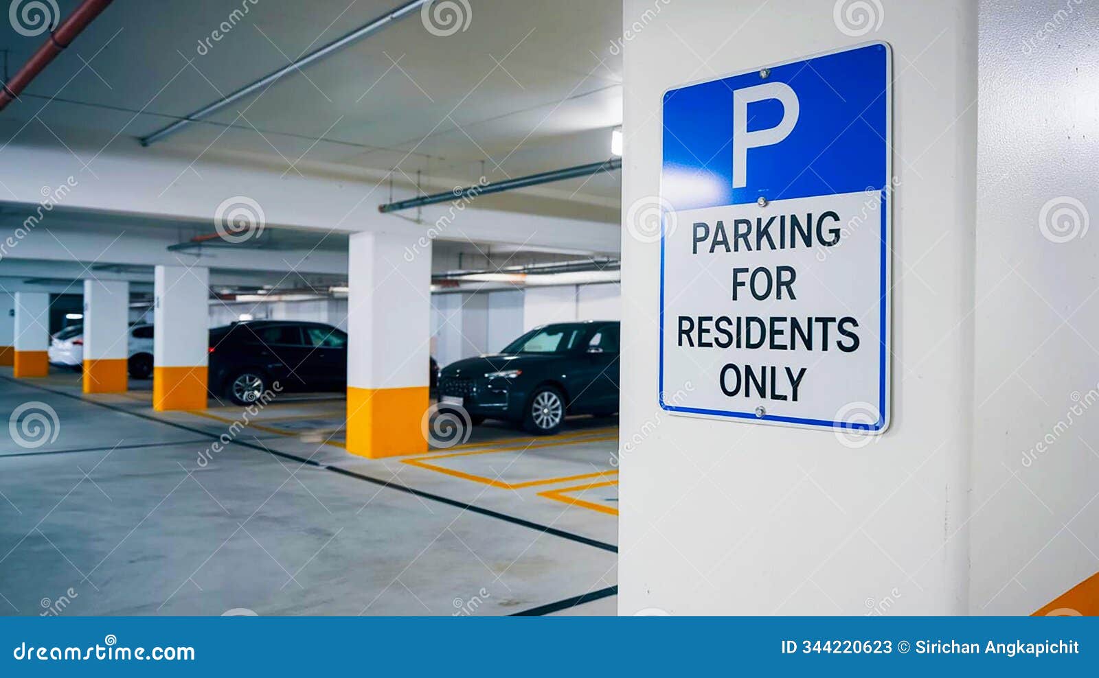 Parking Area with Sign Indicating Residents only, Modern Underground ...