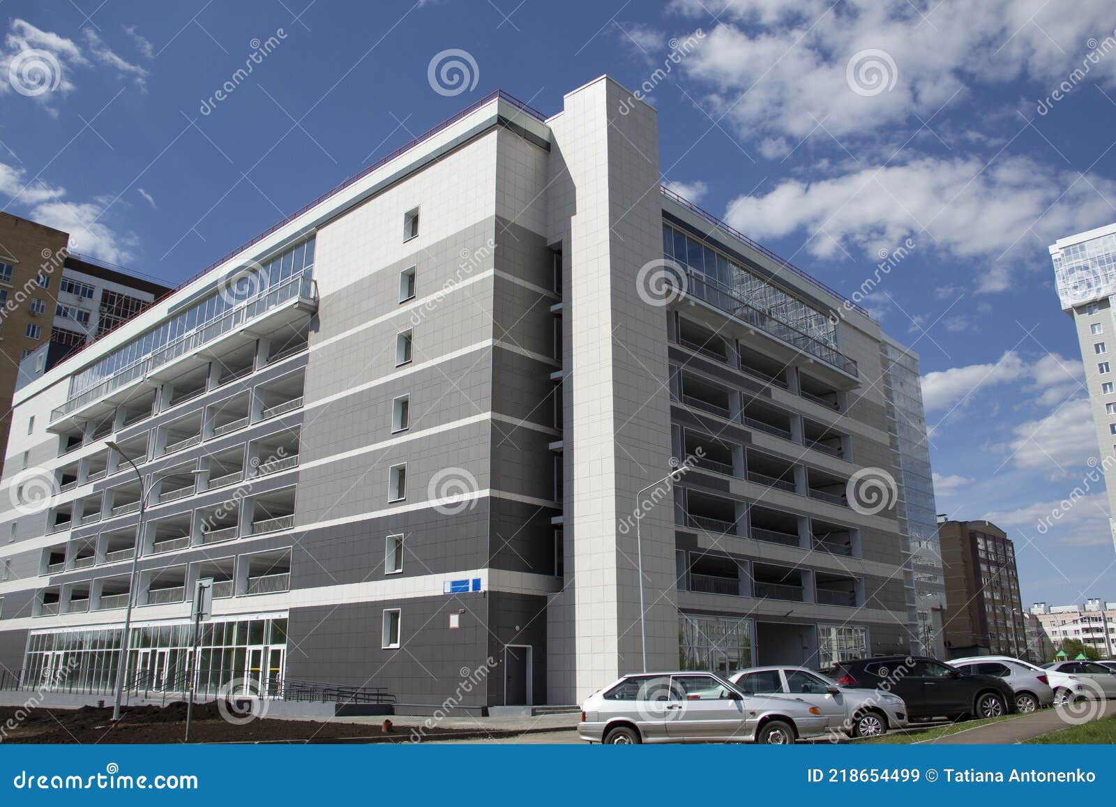 Parking Building with Premises for Offices, Modern Building, Stock ...