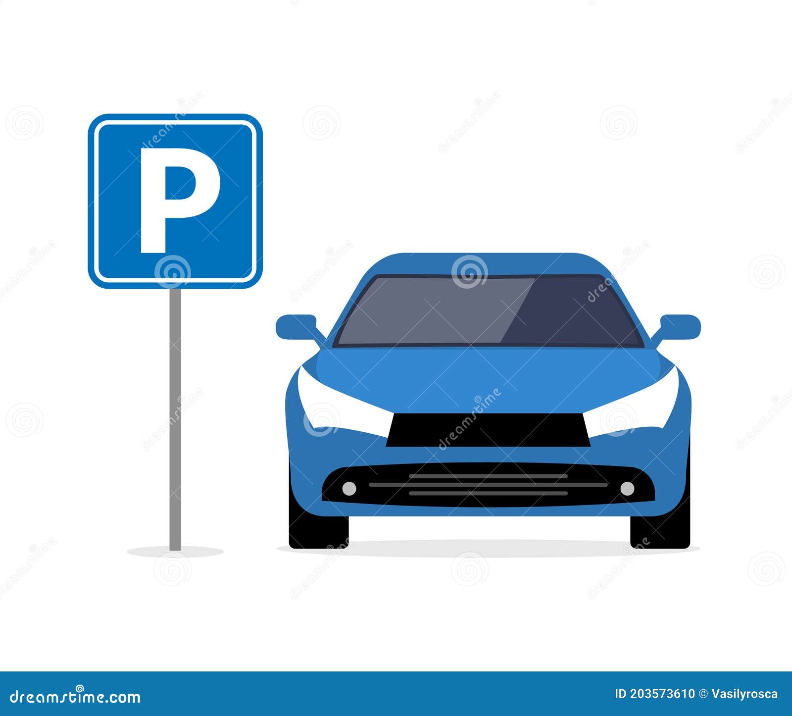 Parking Car Spot Lot. Vector Car Park Icon Front View Cartoon Flat Icon ...