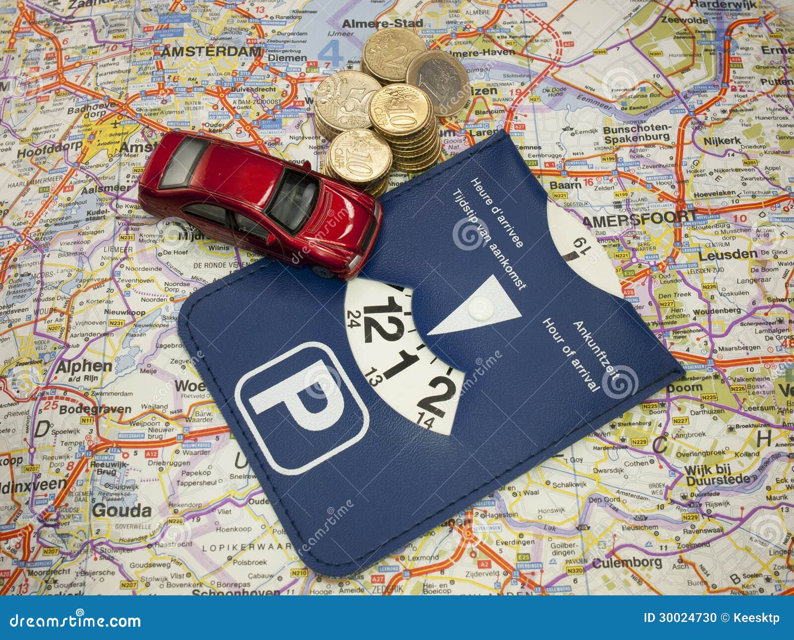 Parking Card with a Car and a Road Map Stock Photo - Image of direction ...