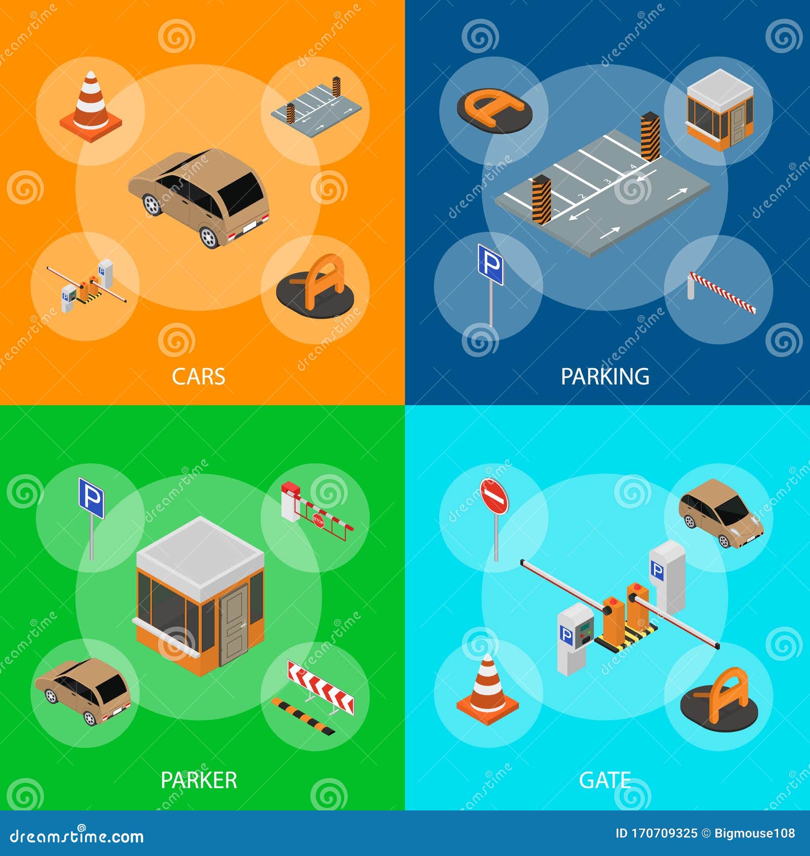 Parking Elements Concept Banner Set 3d Isometric View. Vector Stock ...