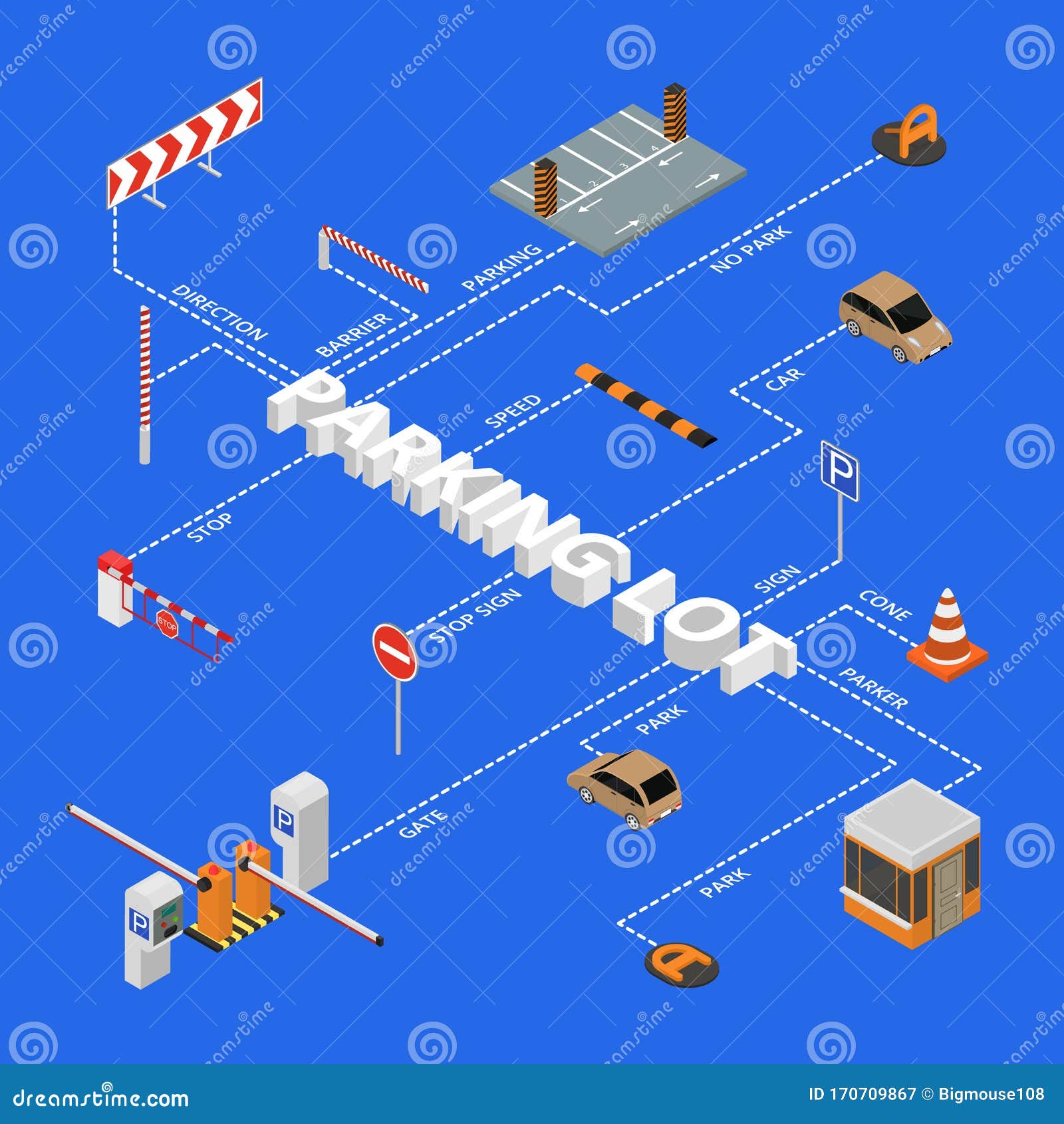 Parking Elements Concept Infographics 3d Isometric View. Vector Stock ...
