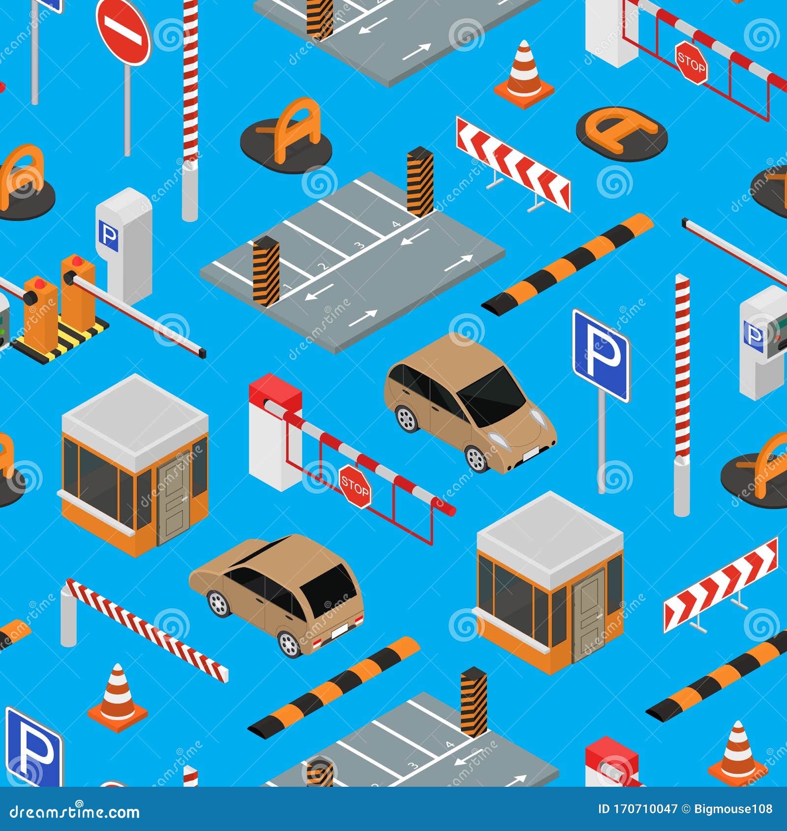 Parking Elements Concept Seamless Pattern Background 3d Isometric View ...