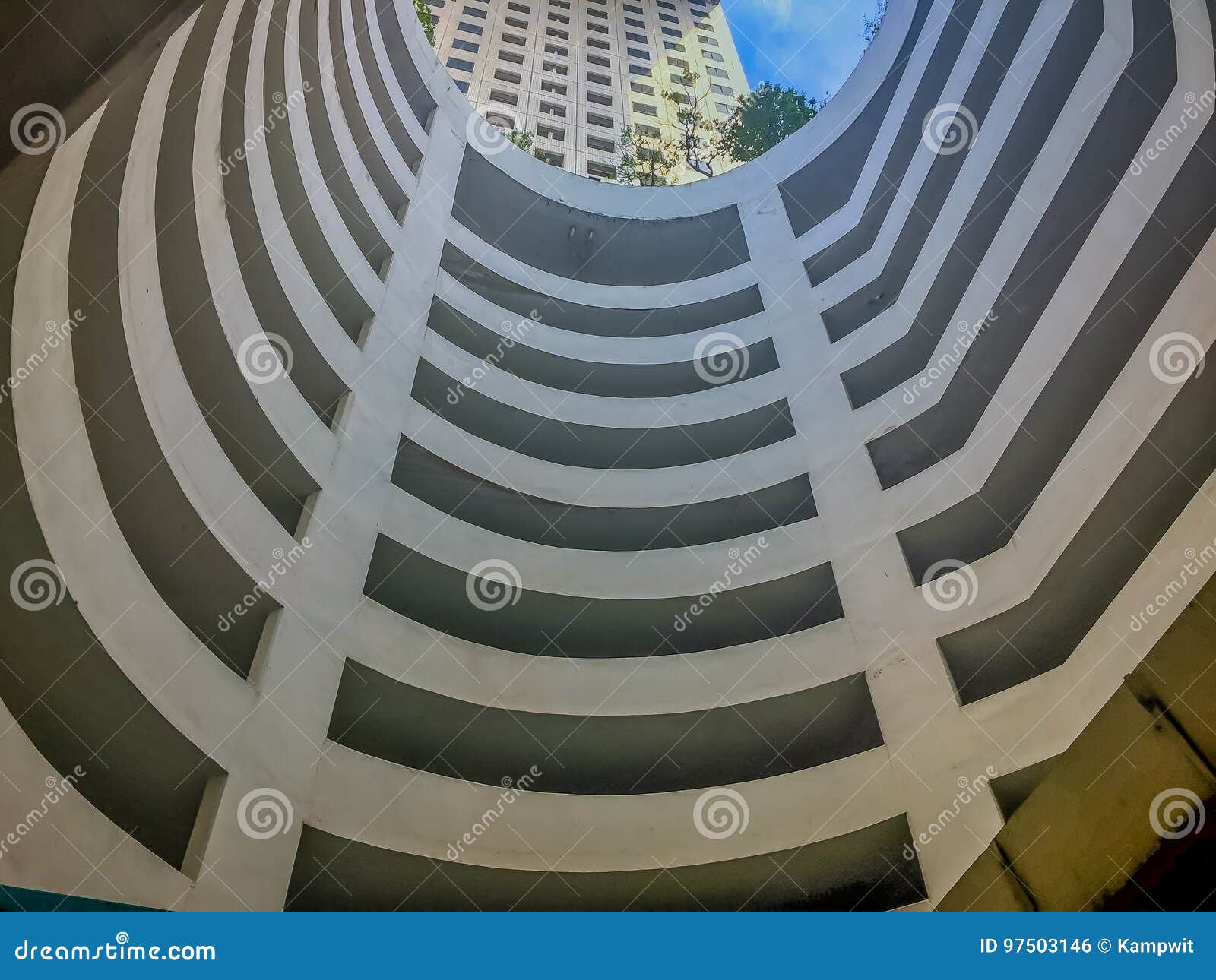 Parking Garage on the Building in Oval Structure. Stock Photo - Image ...